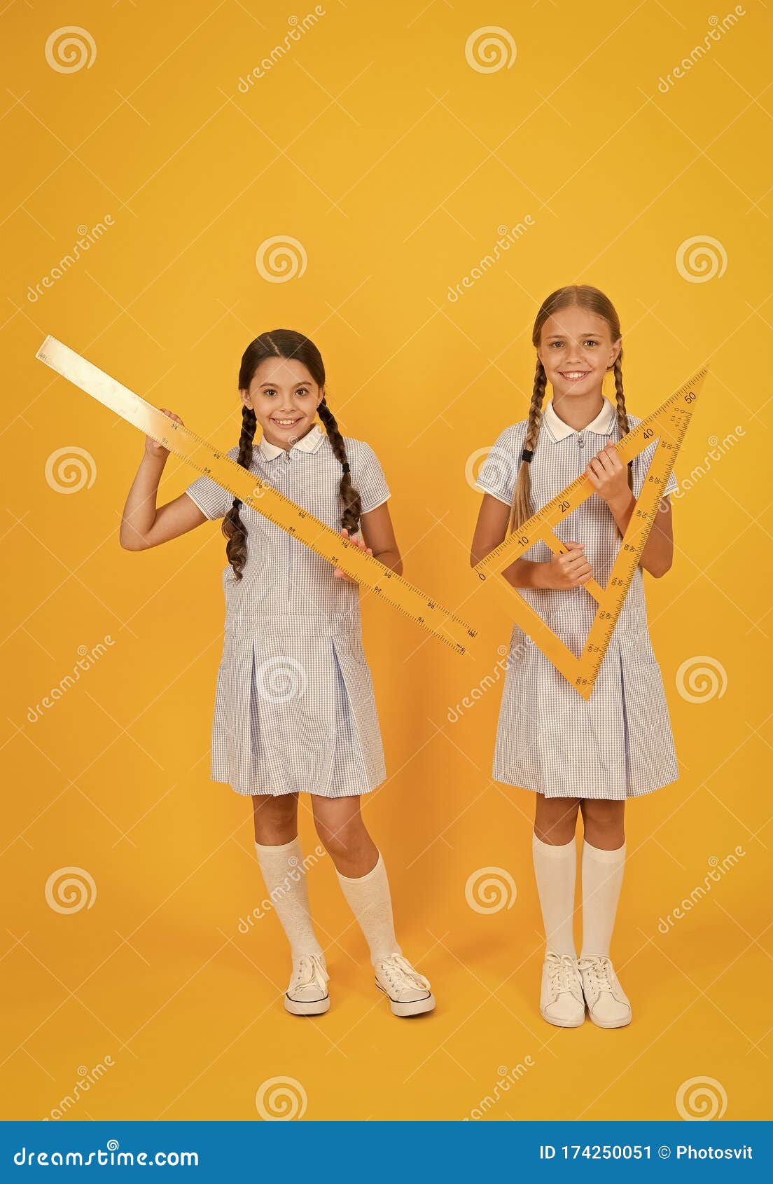 Study Math. School Students Study Math. Pupil School Girls Rulers ...