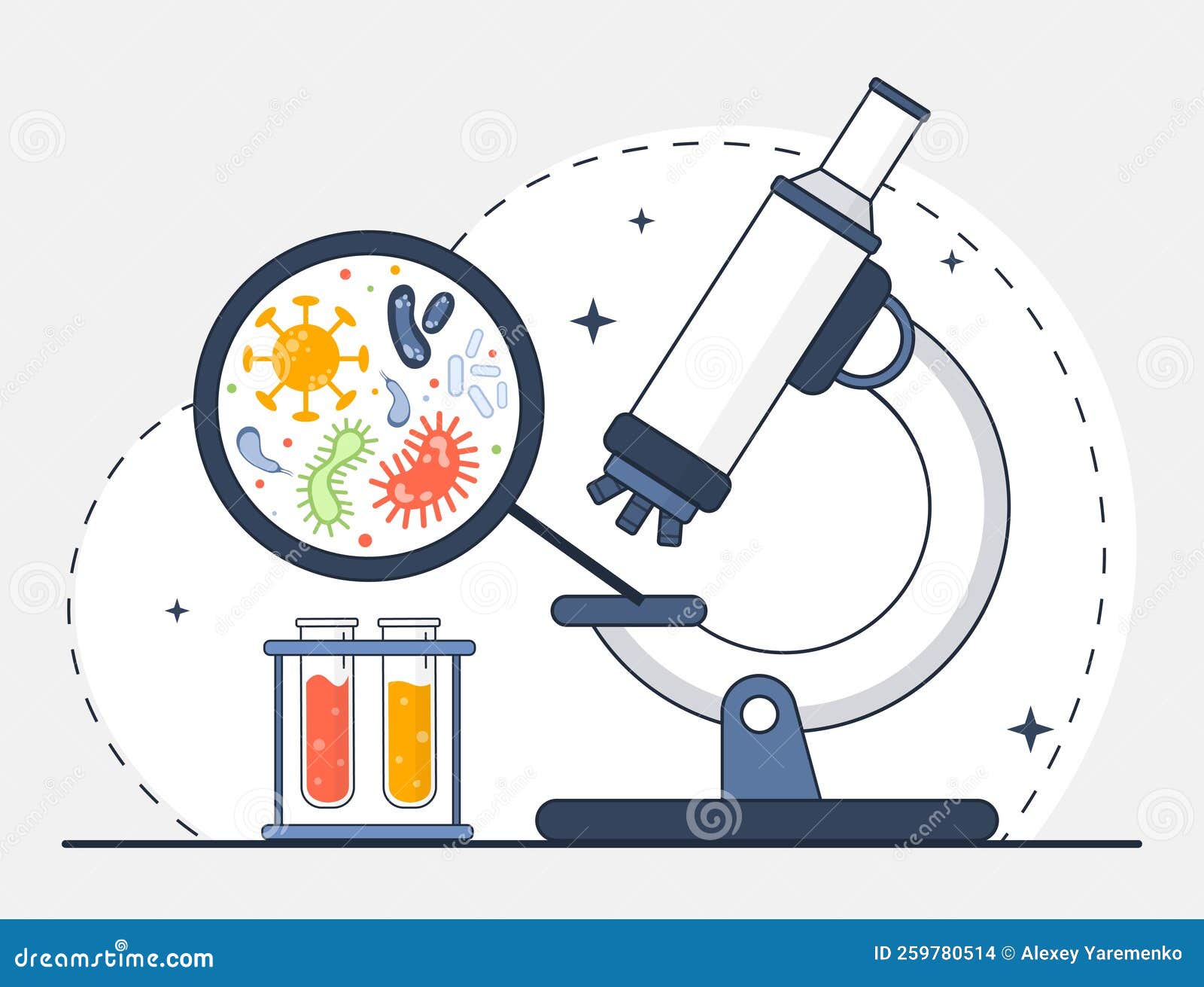 Study of microorganisms stock vector. Illustration of glass - 259780514
