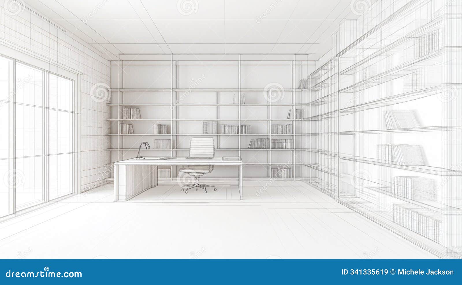 Study Office Plan Sketch 3D Drawing Stock Illustration - Illustration ...