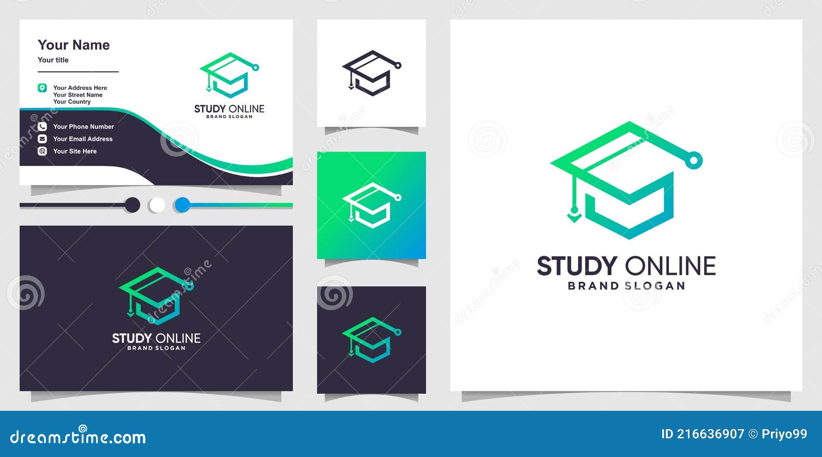 Study Online Logo with Creative Modern Concept and Business Card Design Premium Vector Stock ...