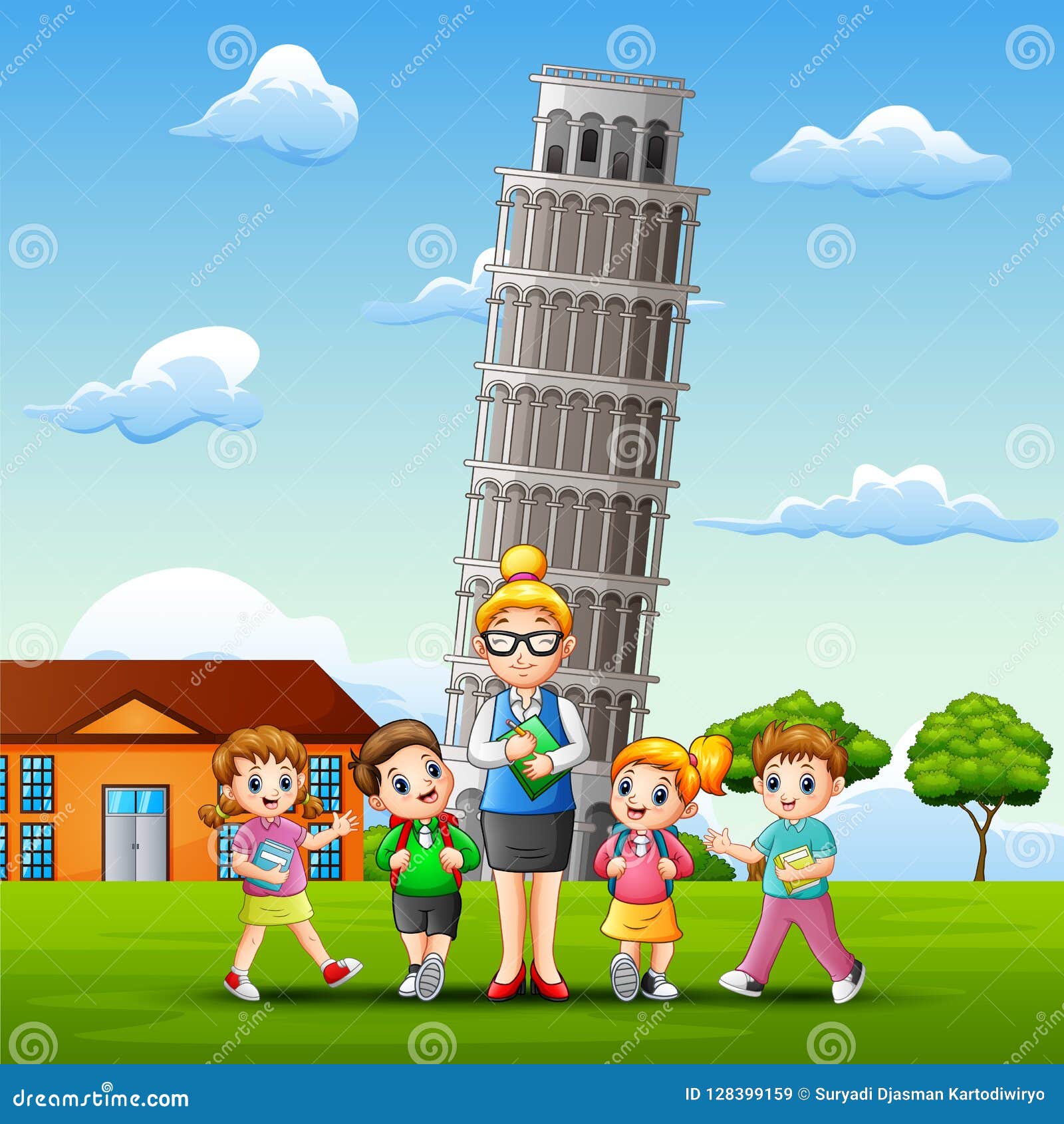 Study Outdoors in Front of Pisa Tower Background Stock Vector ...