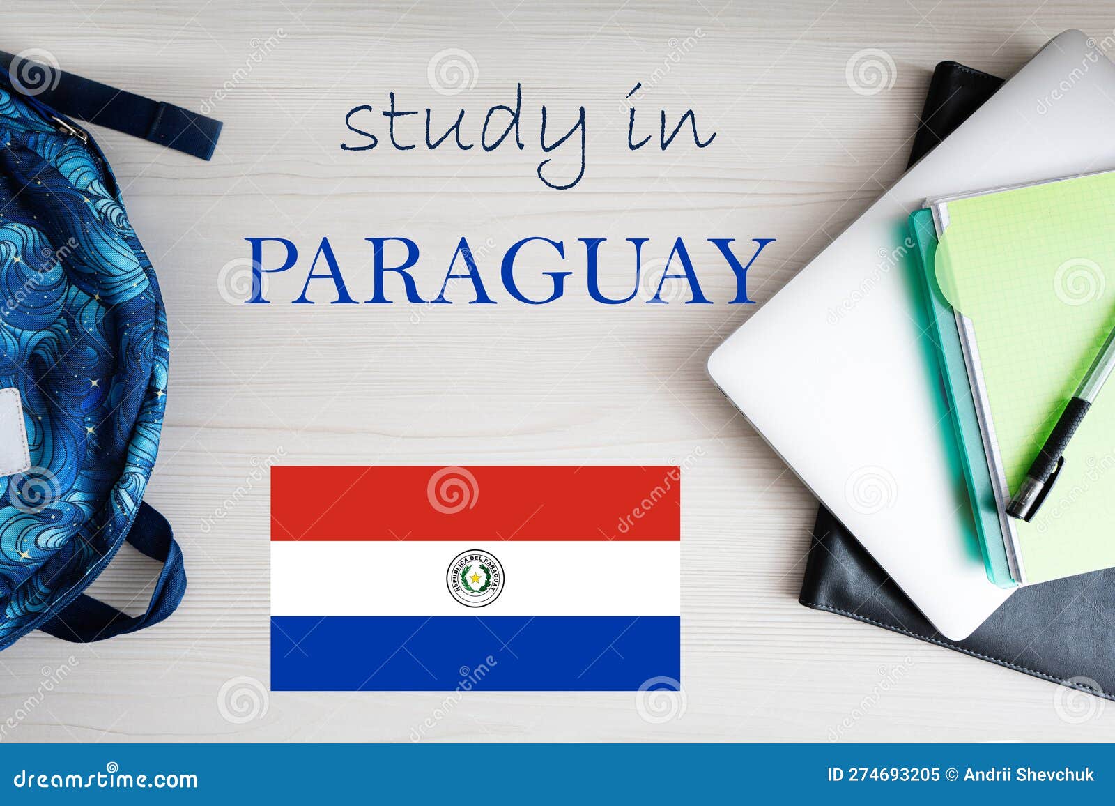 Study in Paraguay. Background with Notepad, Laptop and Backpack Stock ...