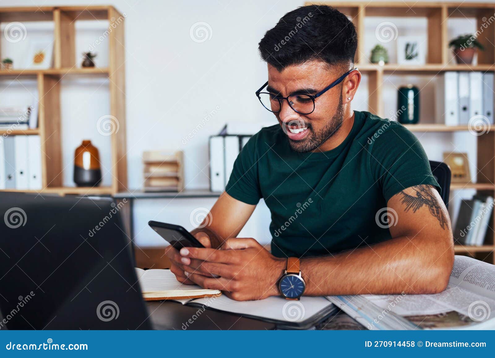 Study, Phone and Relax with Man and Laptop for Social Media, Education ...