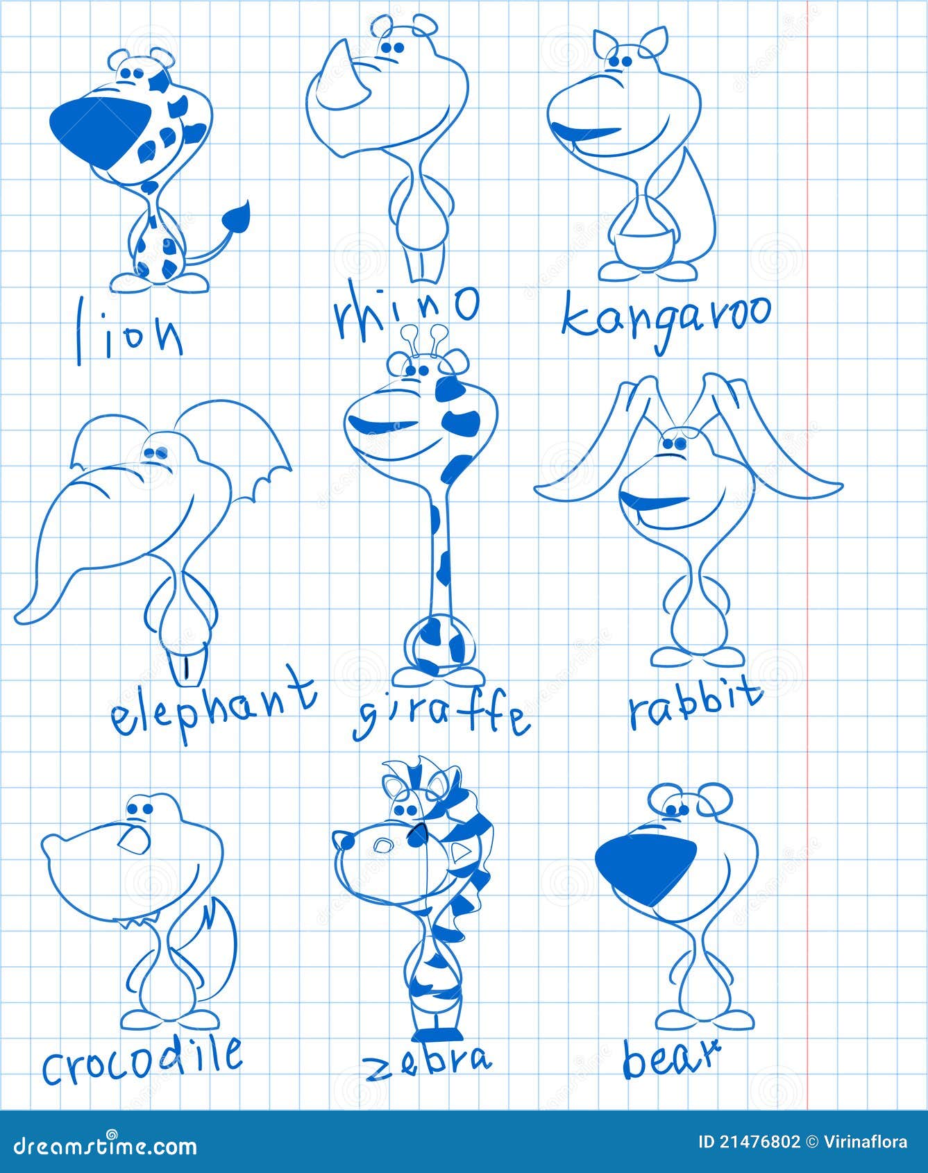 Study Pictures of Animals on a School Notebook Stock Vector ...