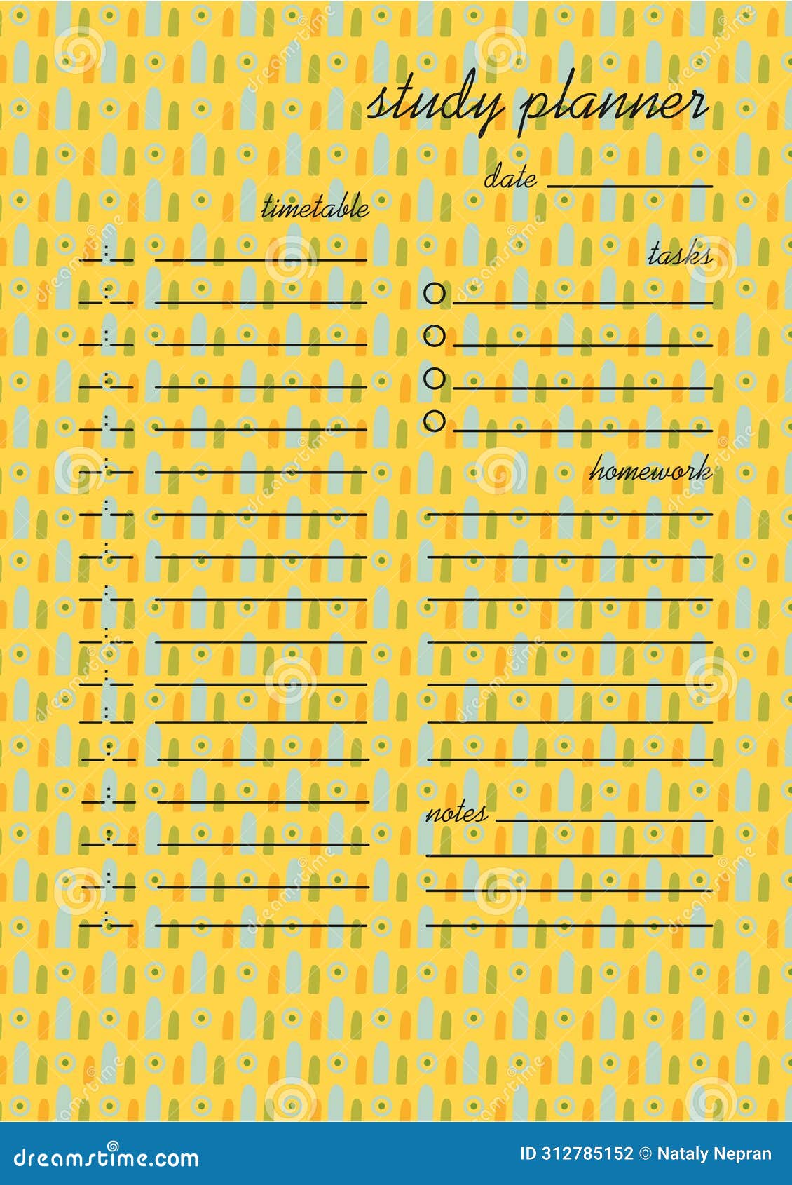 Study Planner Colorful Page. Categories of Notes. Vector Pattern Doodle ...