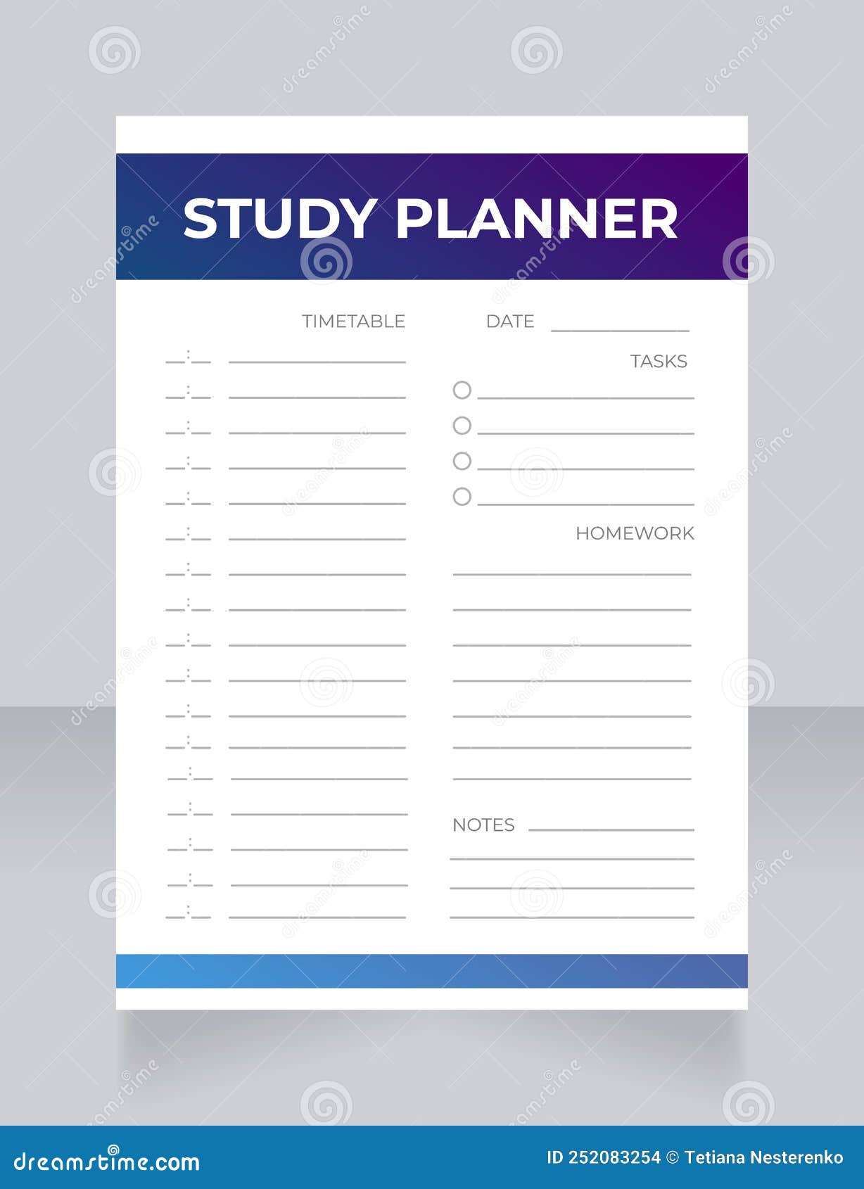 Study Planner Worksheet Design Template Stock Vector - Illustration of ...