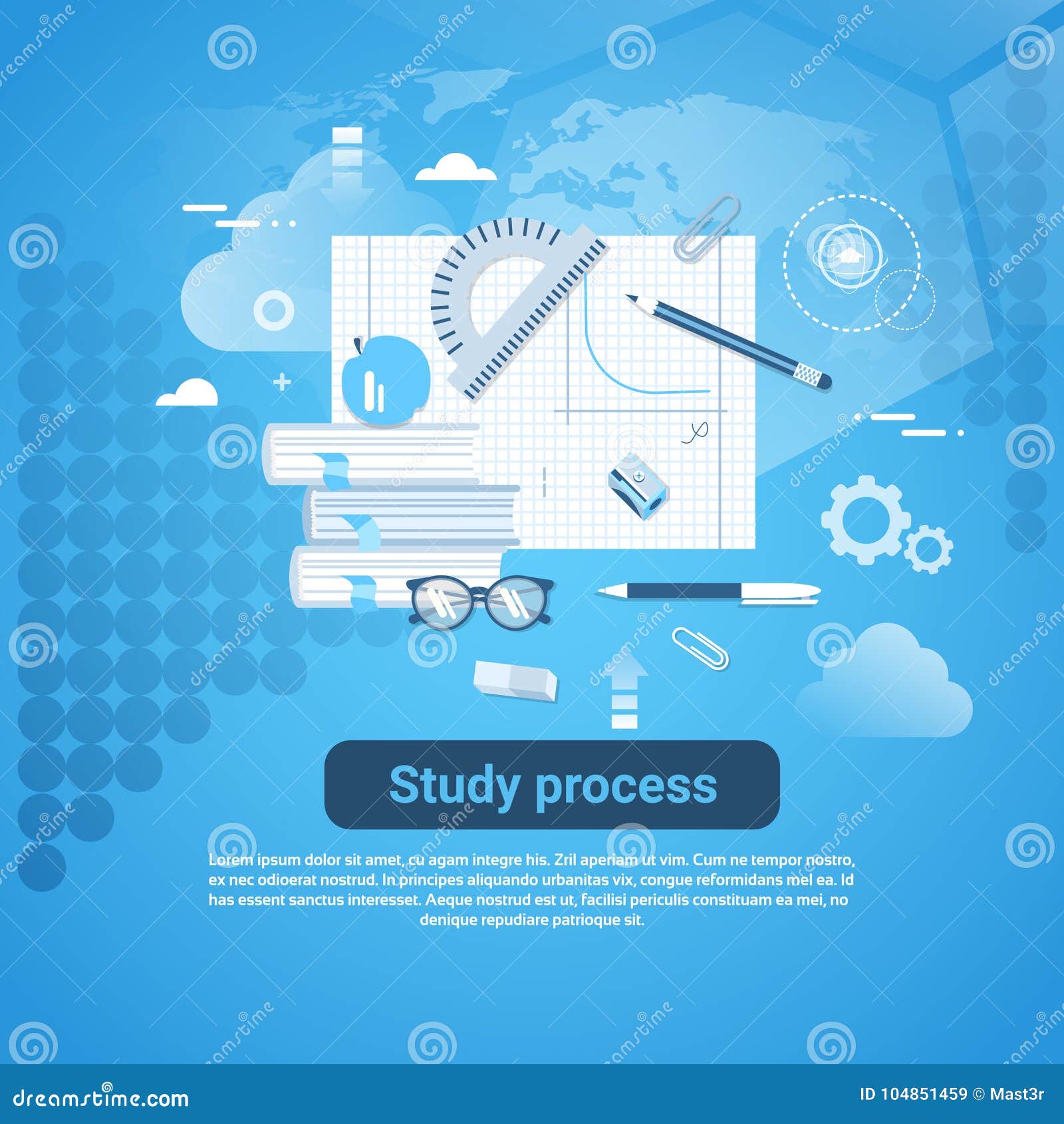 Study Process Web Banner with Copy Space on Blue Background Stock ...