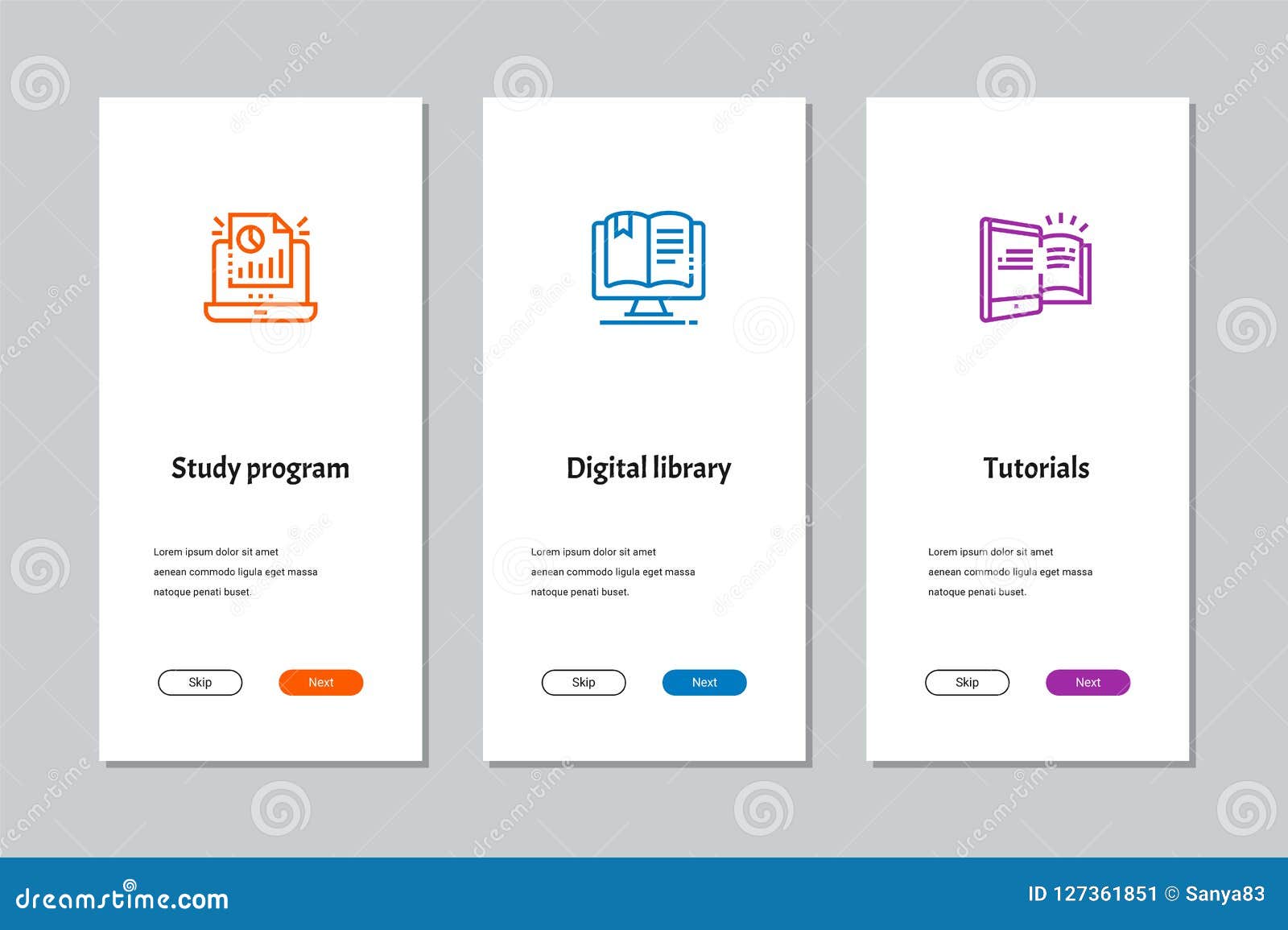 Study Program, Digital Library, Tutorials Onboarding Screens Stock ...