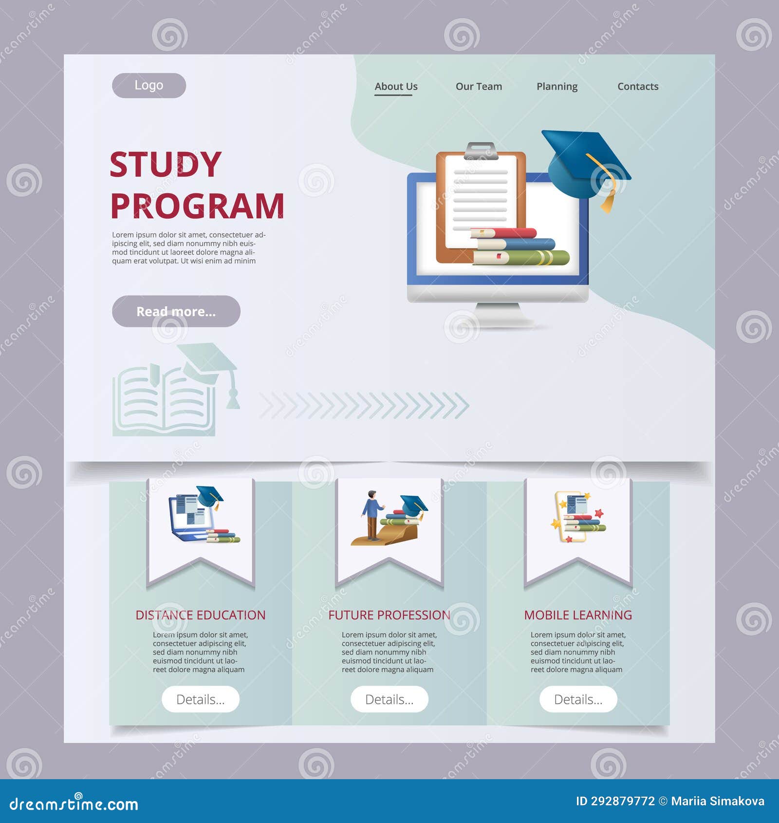 Study Program Flat Landing Page Website Template. Distance Education ...