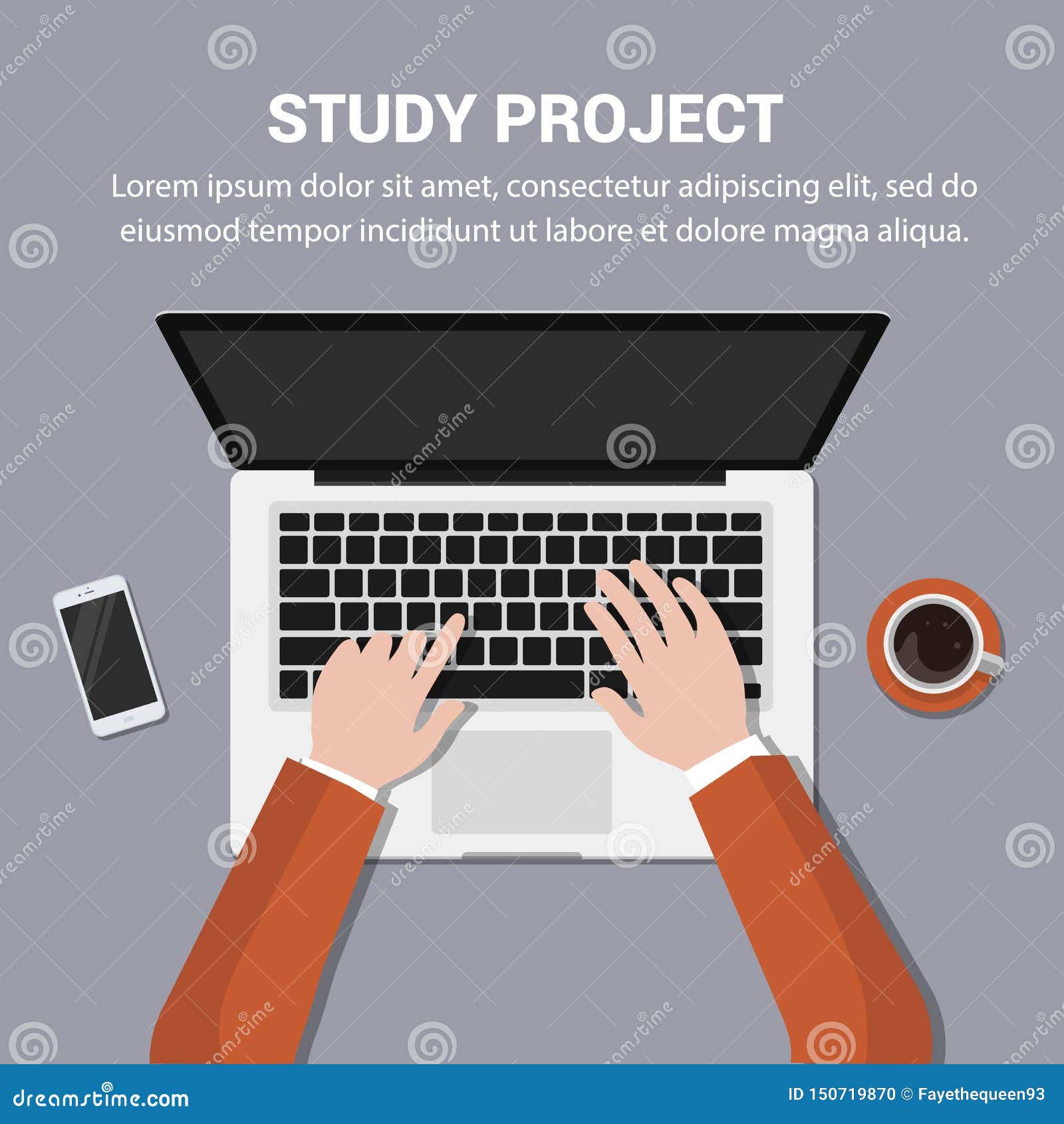 Study Project. Laptop and Hands on the Keyboard Stock Vector ...