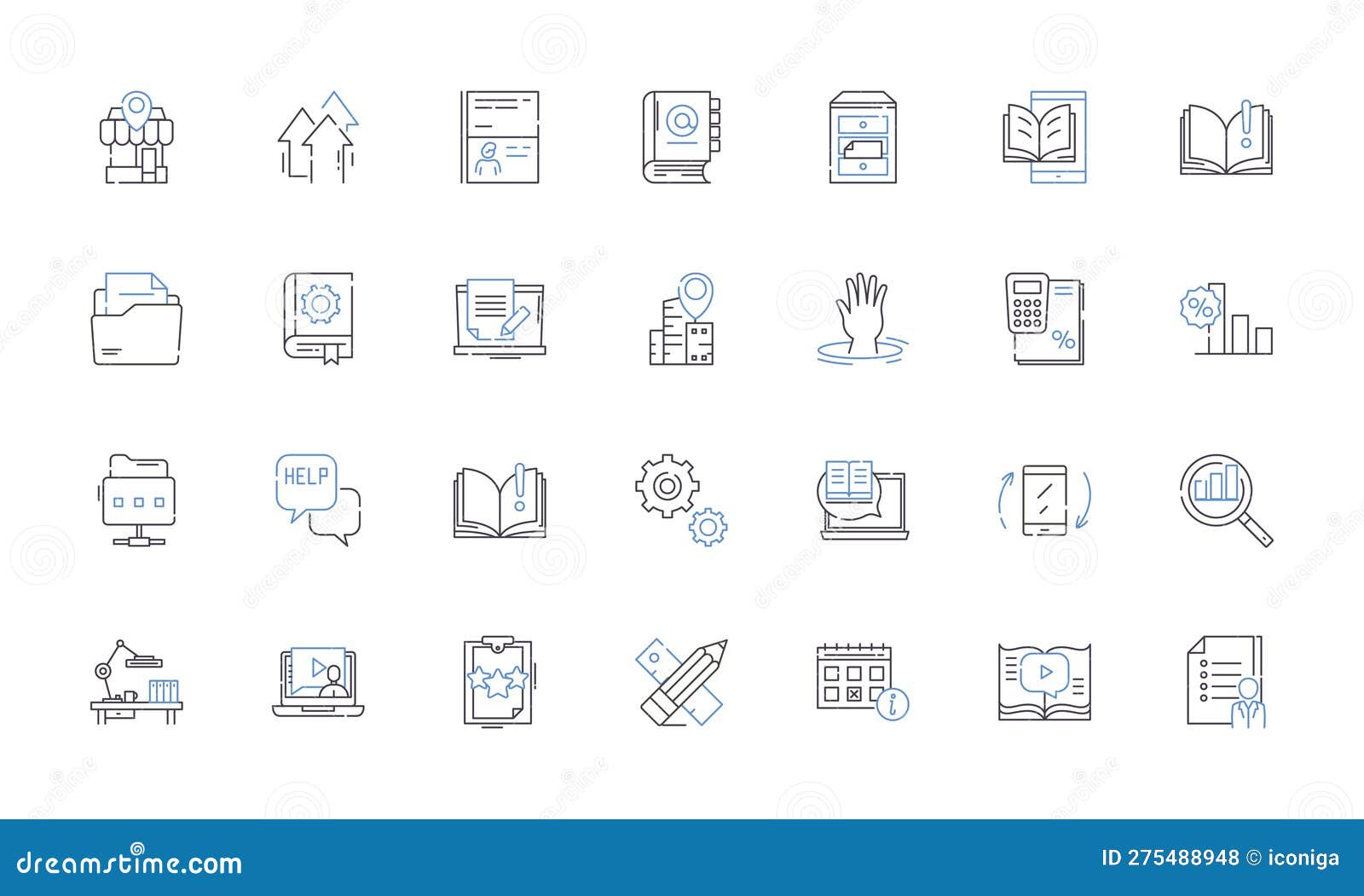 Study Props Line Icons Collection. Notebook, Pencil, Highlighter ...