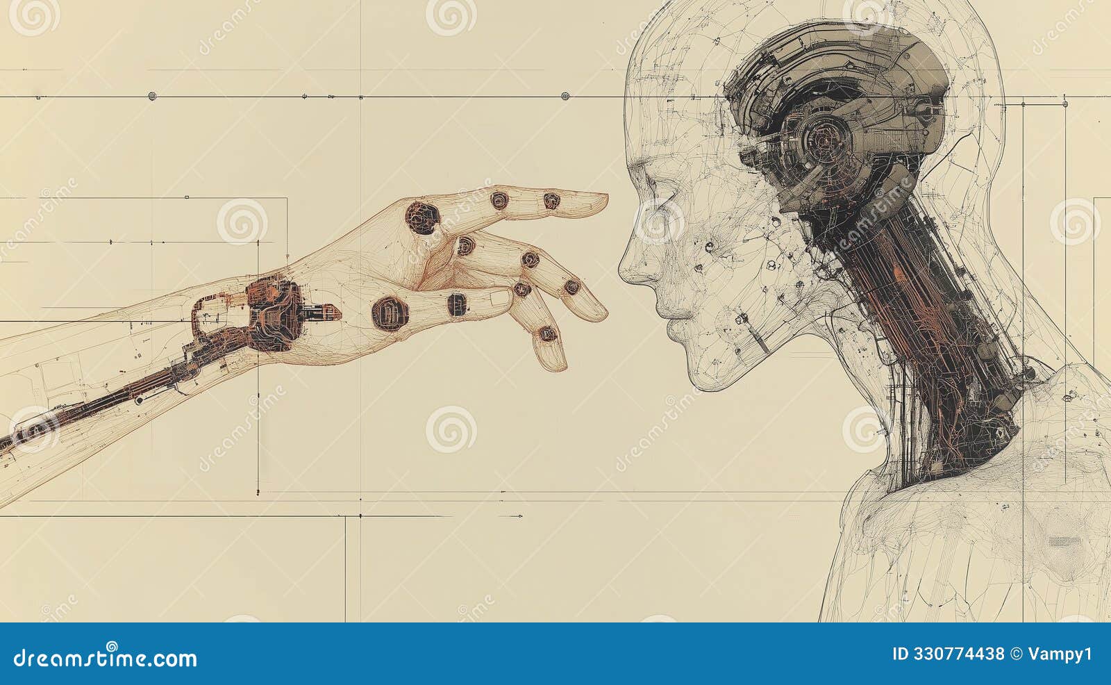 Study of a Robotic Hands Pointing To an Android, Robot Seen in Profile ...