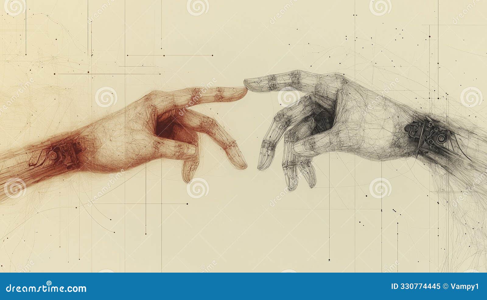 Study Of A Robotic Hands Seen From The Side, Pointing Finger. Drawing ...