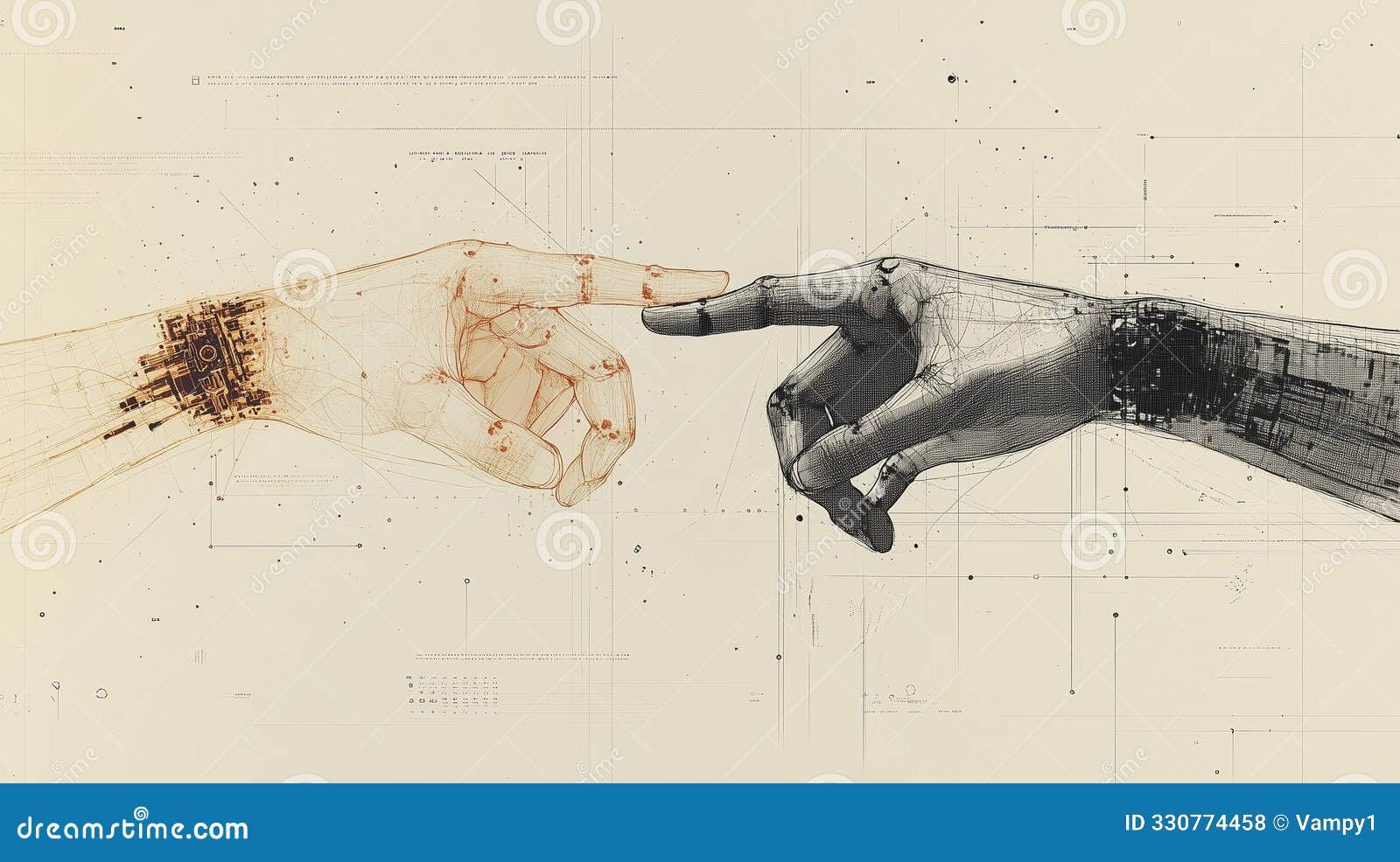 Study of a Robotic Hands Seen from the Side, Pointing Finger. Drawing ...