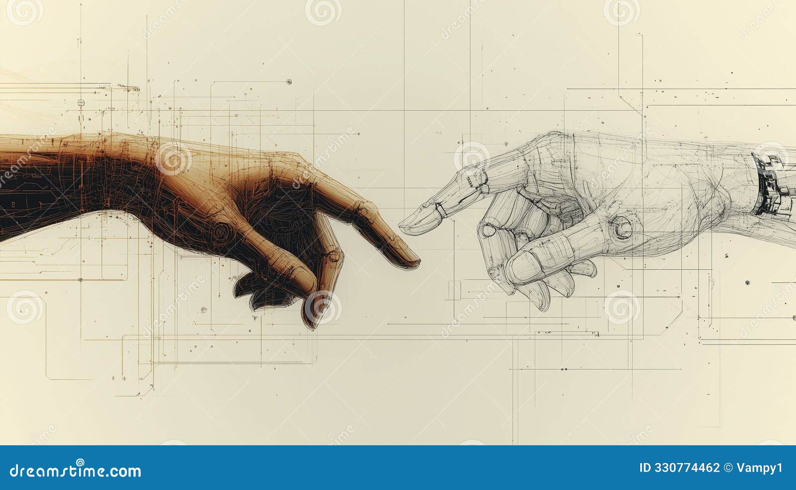 Study Of A Robotic Hand Seen From The Side, Pointing Finger. Drawing On ...