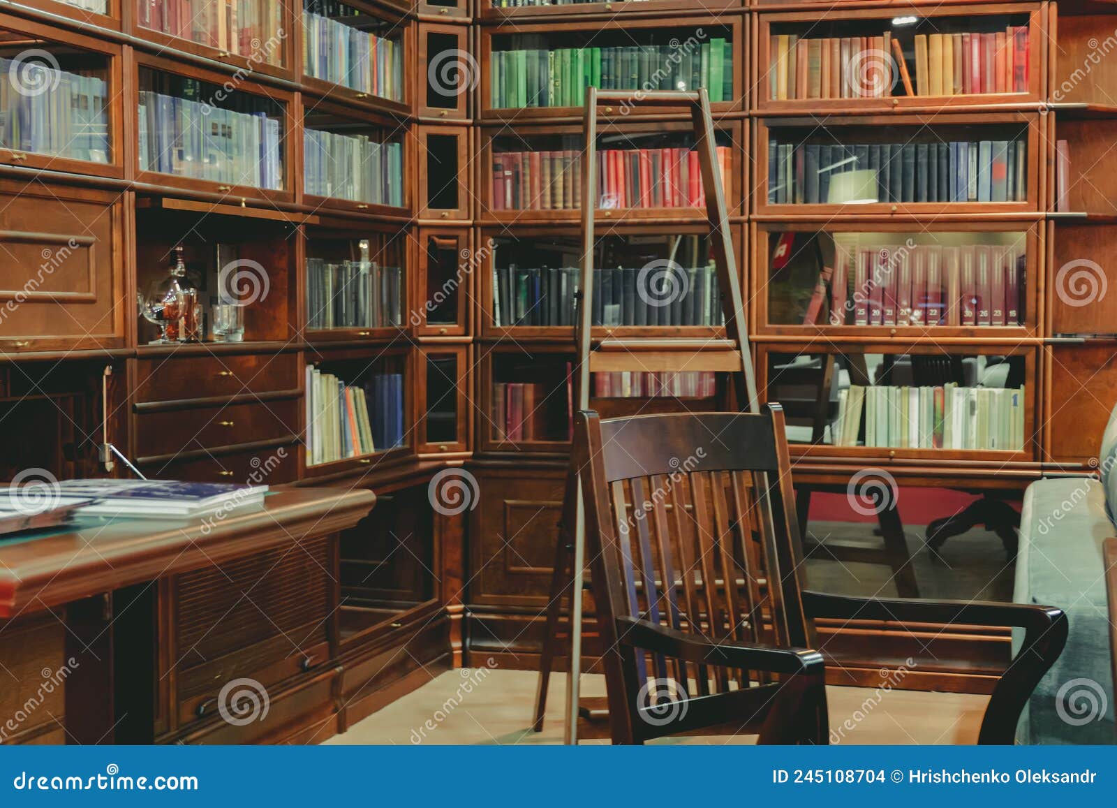 Study Room with Bookcases in Brown Style Stock Photo - Image of ...