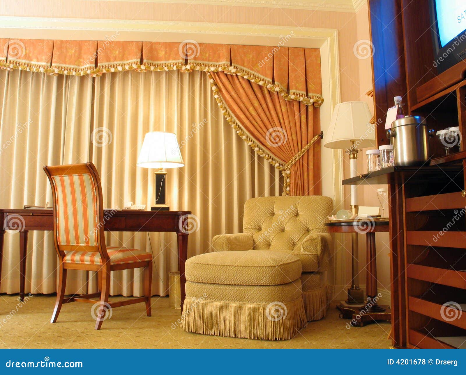 Study room with curtain stock photo. Image of home, lamp - 4201678