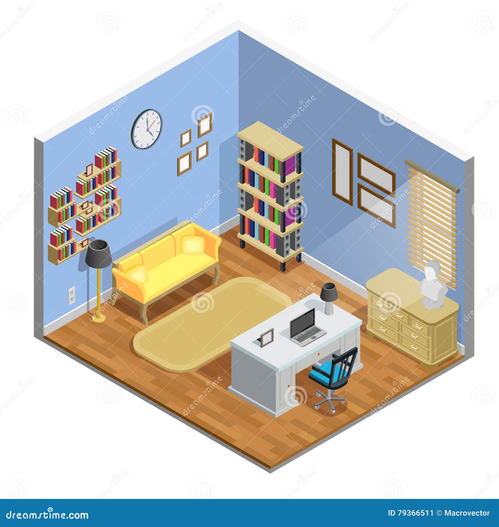 Study Room Illustration stock vector. Illustration of clock - 79366511