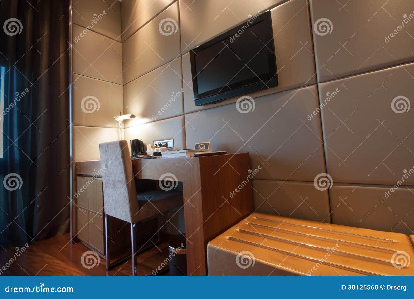 Study Room with Writing Desk and Lcd Tv Set Stock Photo - Image of ...