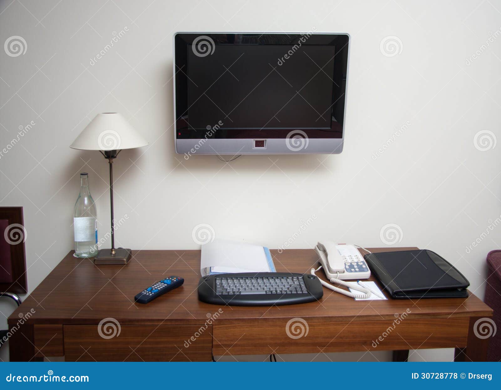 Study Room with Writing Desk Keyboard Phone Lamp and Lcd Tv Set Stock ...