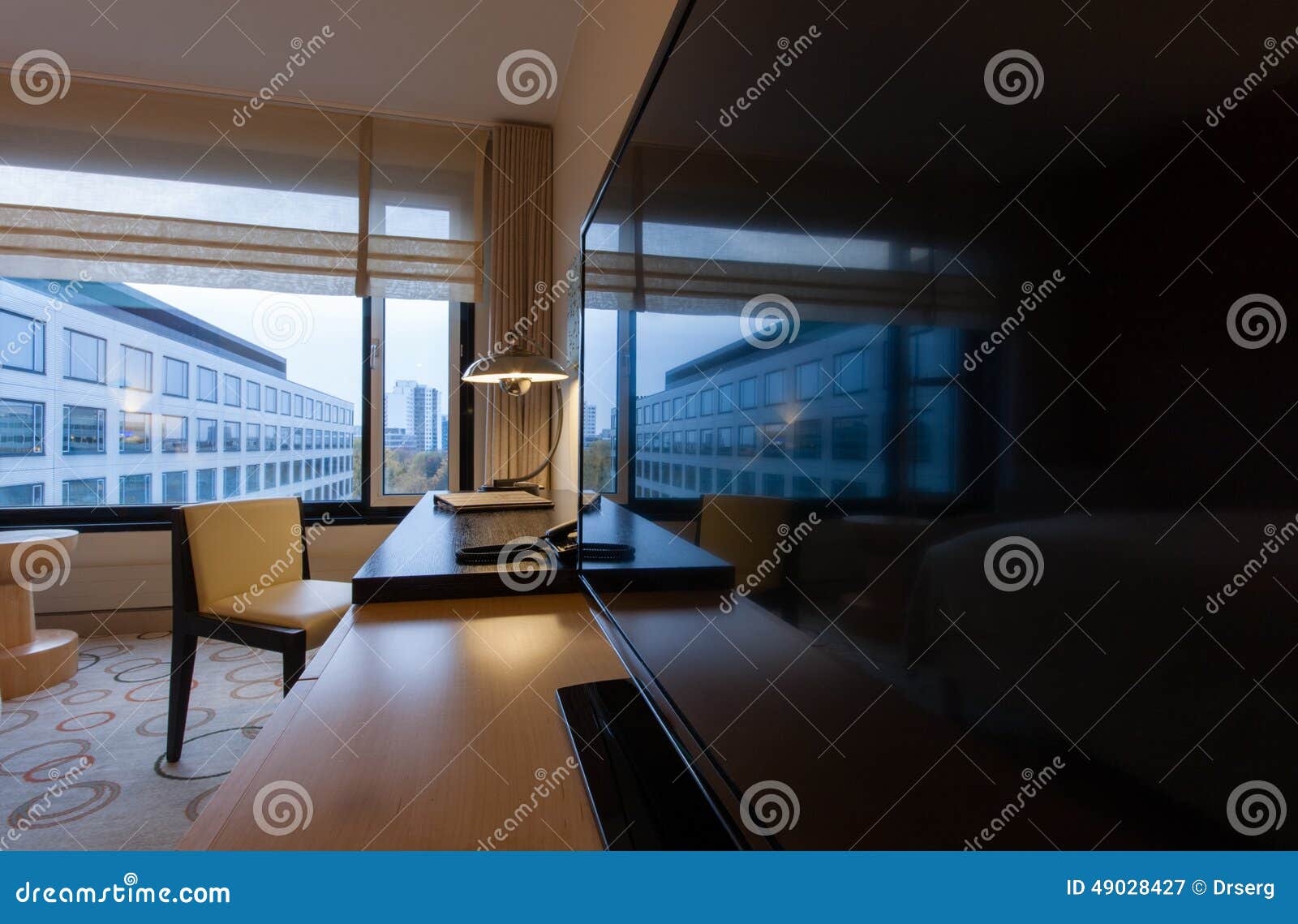 Study Room with Writing Desk and Lcd Tv Set Stock Image - Image of ...