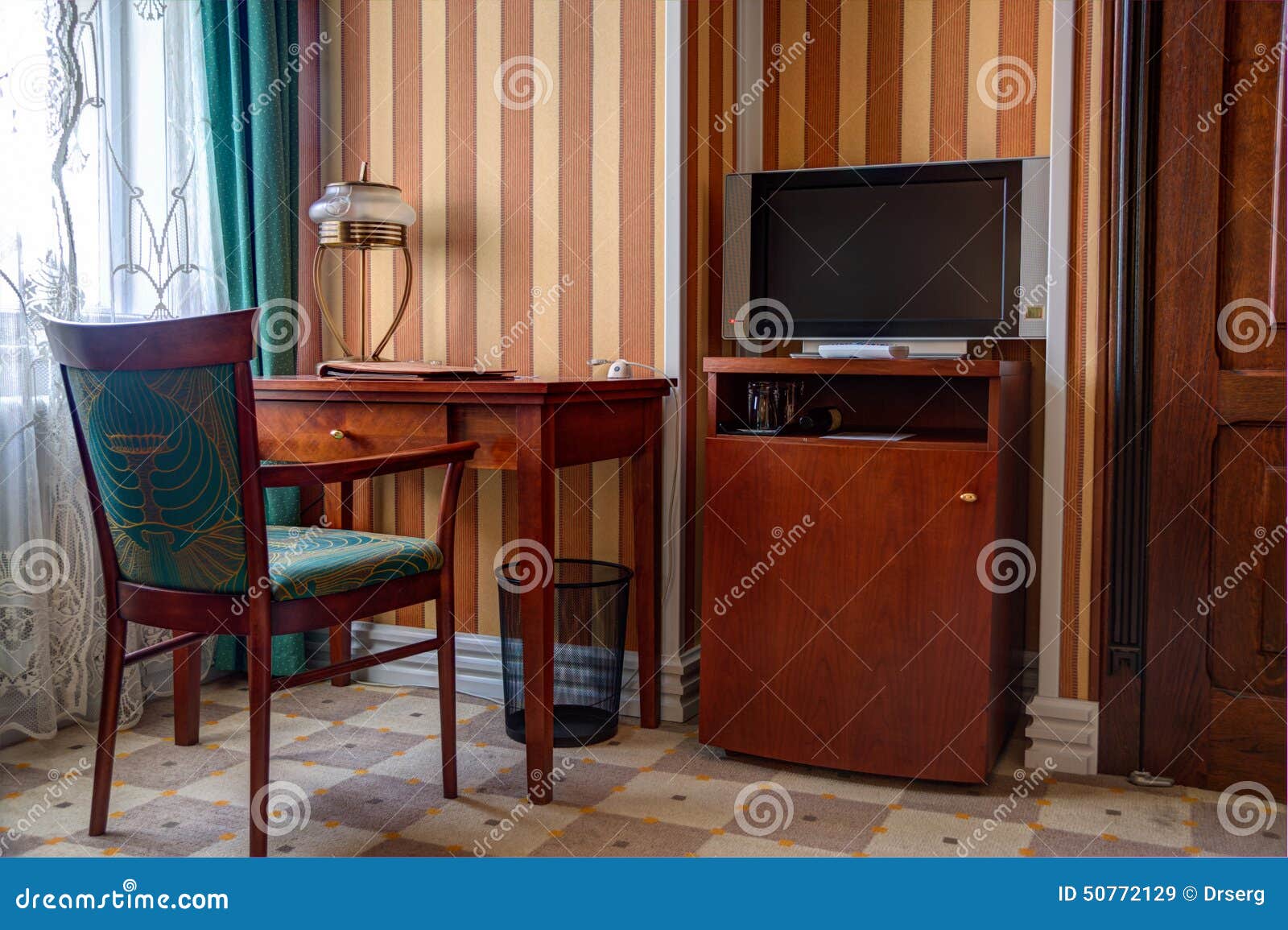 Study Room with Writing Desk and Lcd Tv Set Stock Image - Image of ...
