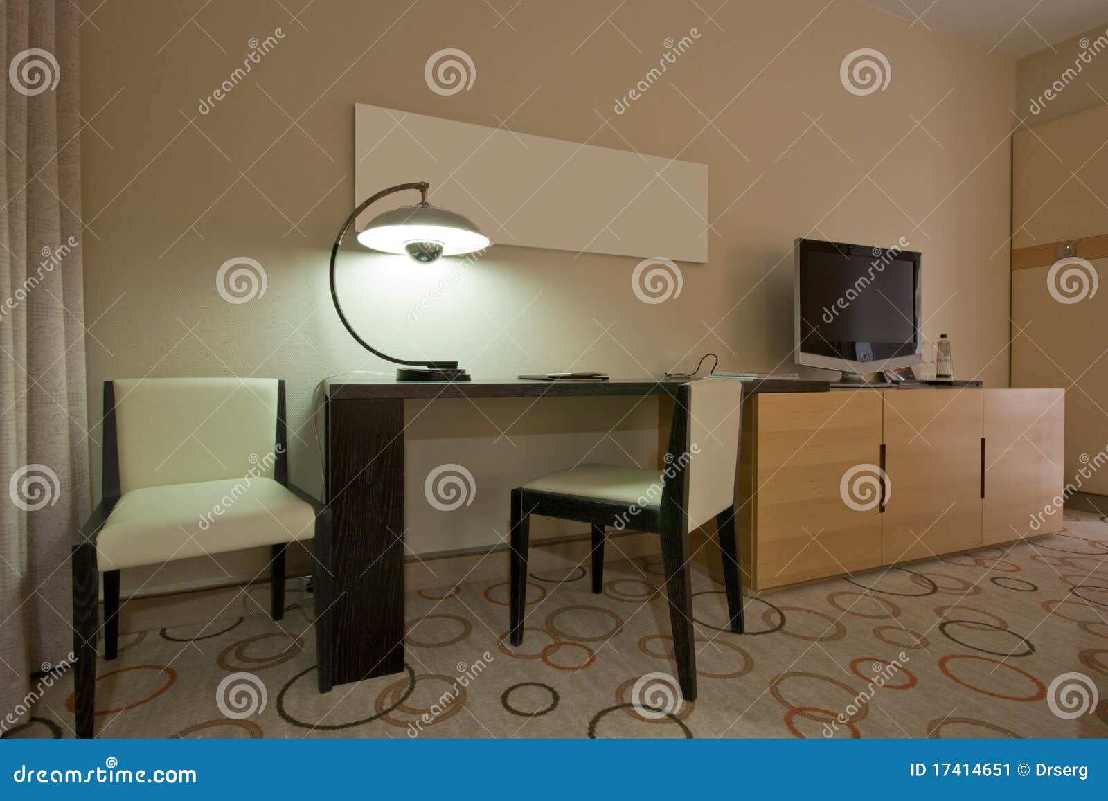 Study Room with Writing Desk and Tv Set Stock Image - Image of elegance ...
