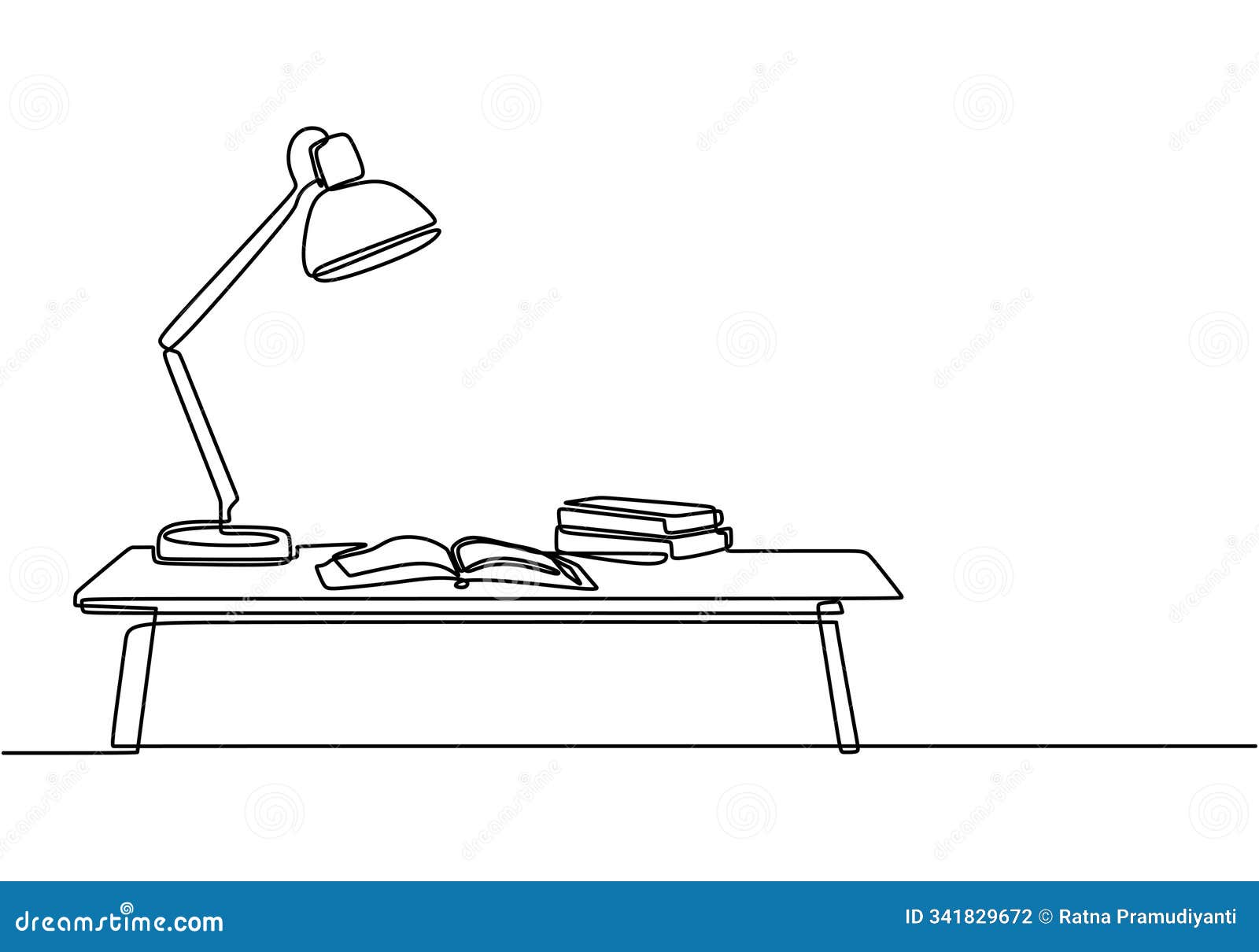 Study Table with Books and a Lamp in Continuous Line Drawing. Conducive ...