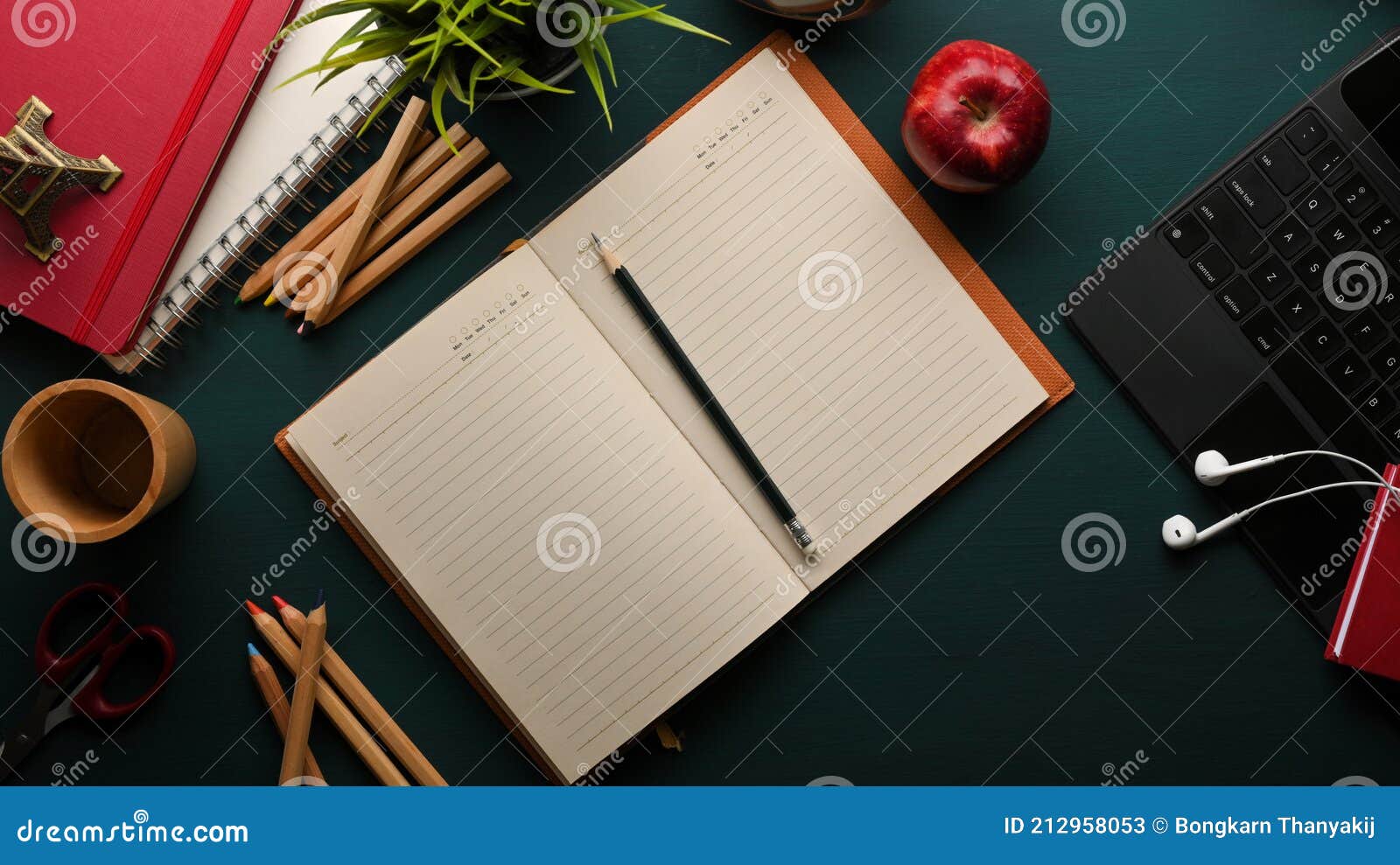 Study Table with Opened Notebook, Stationery, Tablet and Other School ...