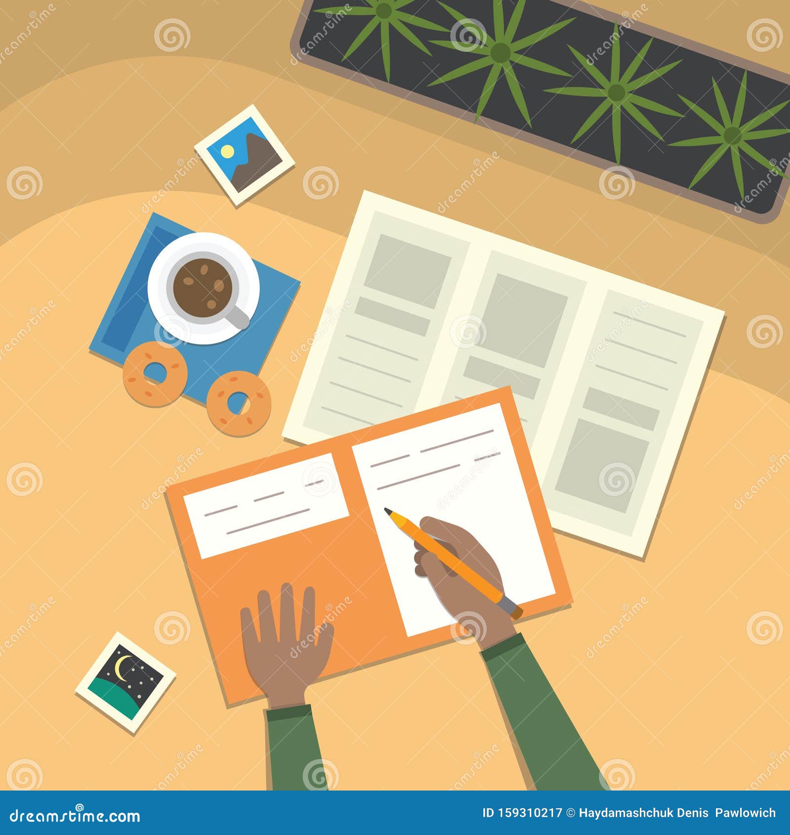 Study Table and Work Desktop Vector Illustration Set. School Lesson ...