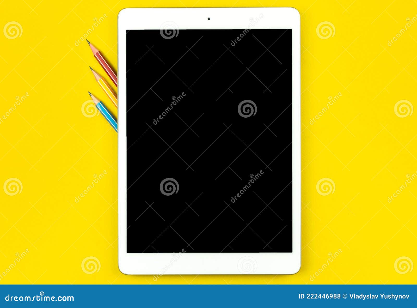 Study Template and Digital Tablet Mockup Black Screen, Desktop with ...