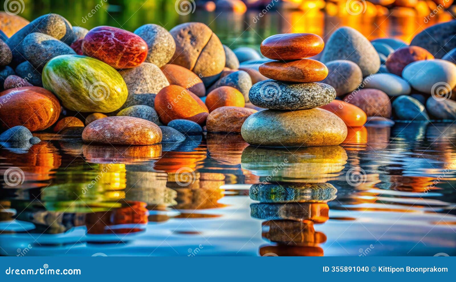 A Study in Texture and Reflection Stacked River Rocks a Striking ...
