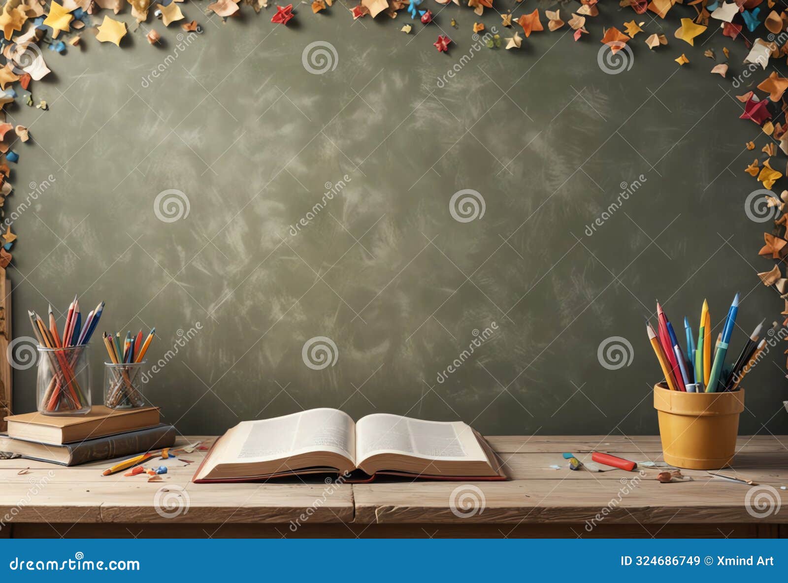 Study Tools and Chalk Board Copy Space Background Stock Illustration ...