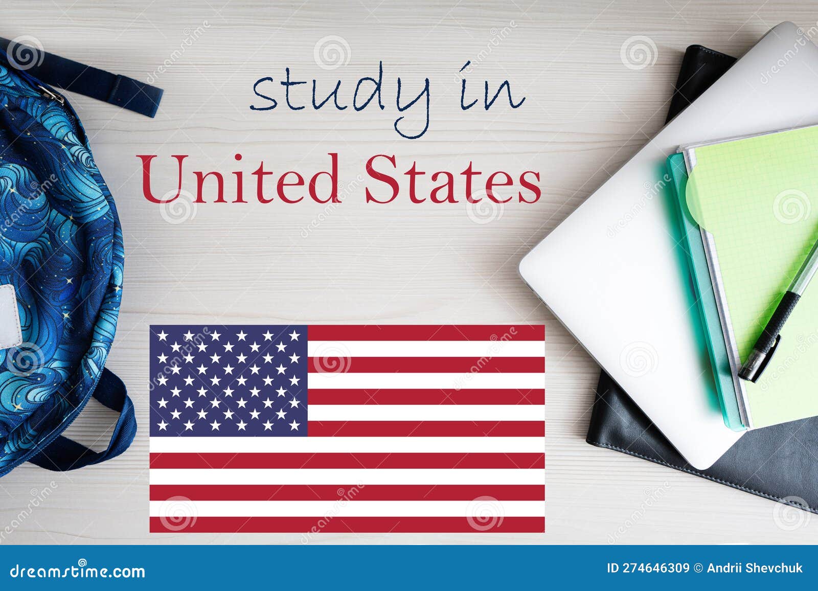 Study in United States. Background with Notepad, Laptop and Backpack ...