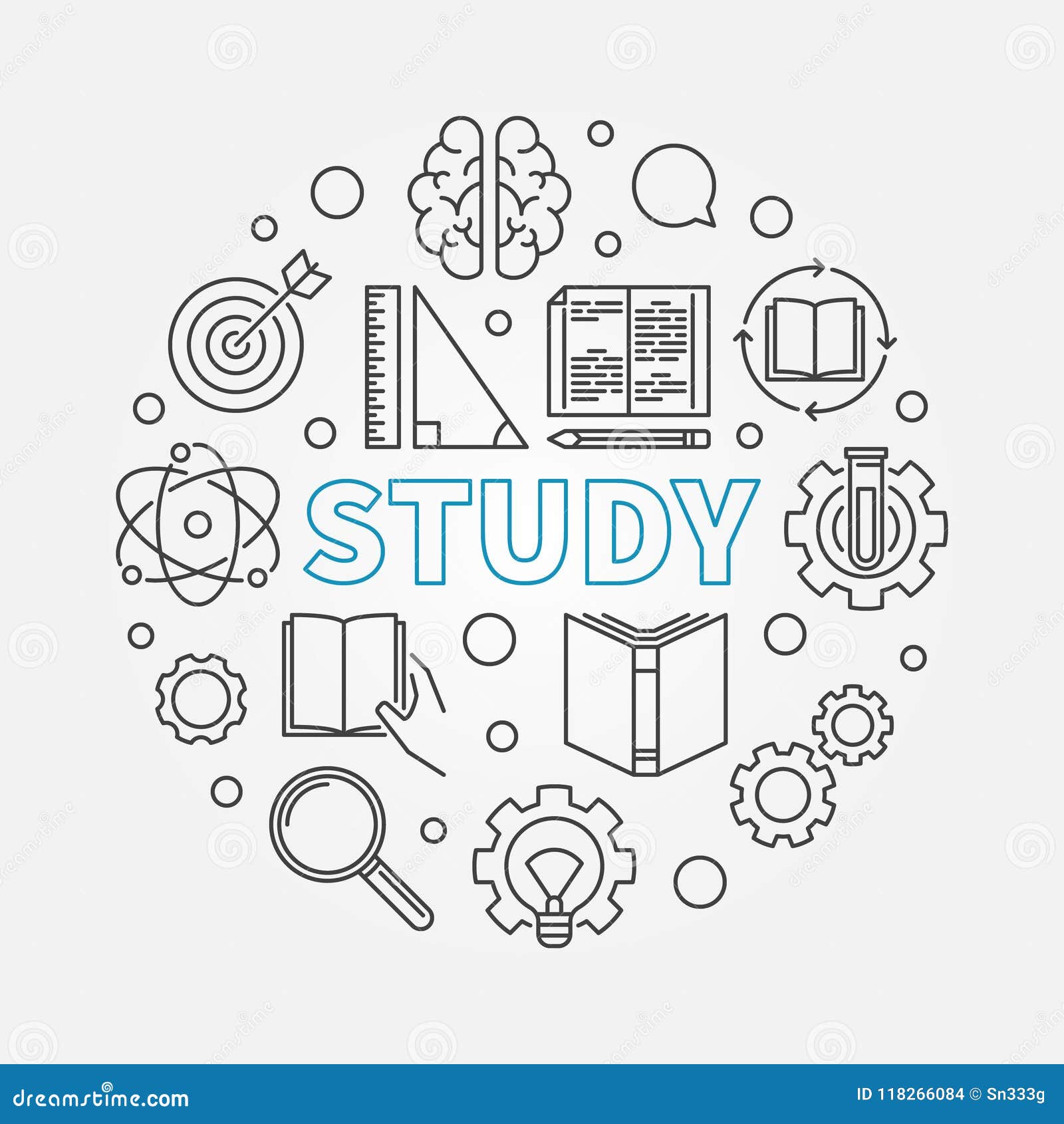 Study Vector Round Concept Illustration in Thin Line Style Stock Vector ...