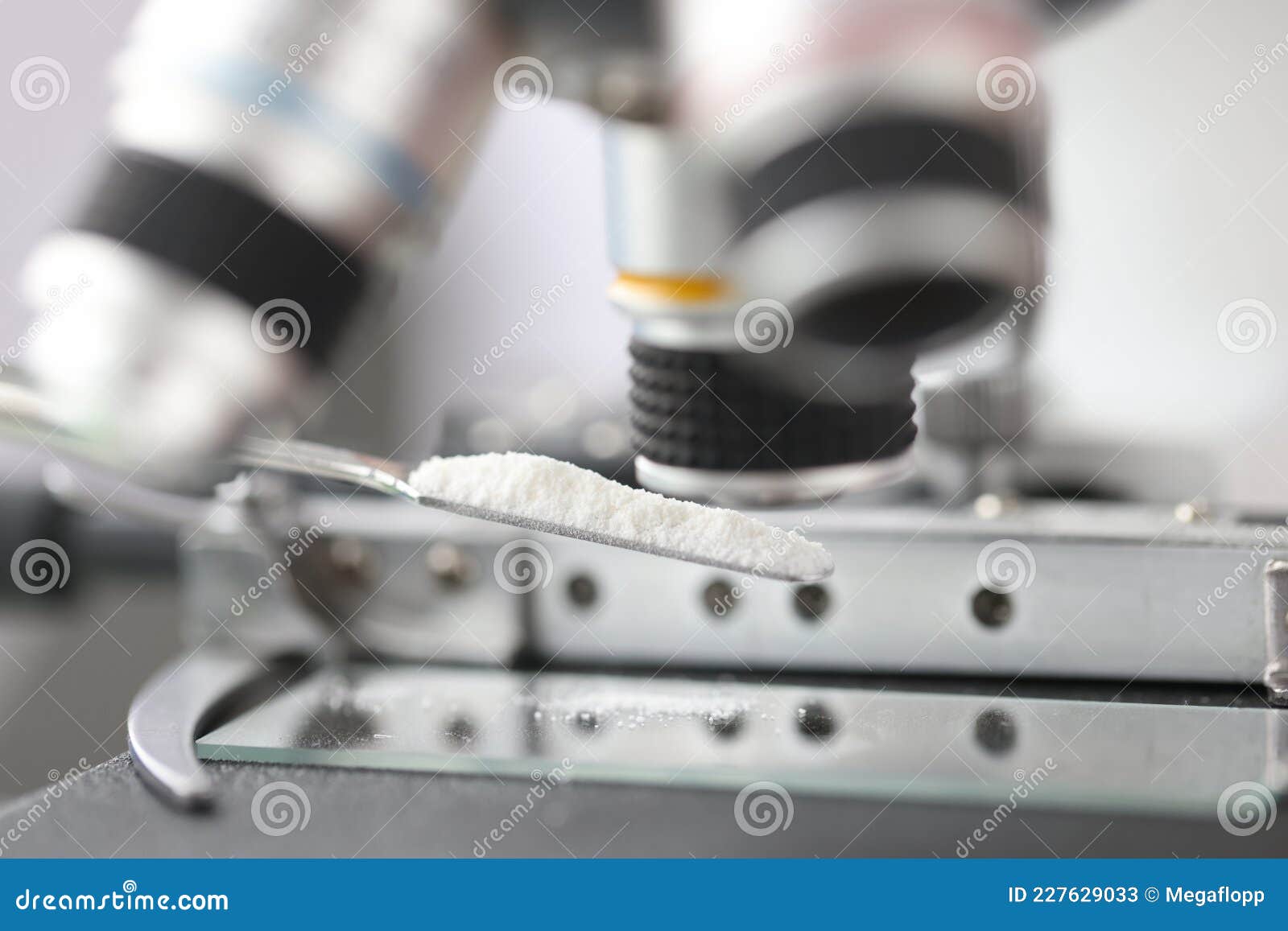 Study of White Powder in a Laboratory Under Microscope Closeup Stock ...