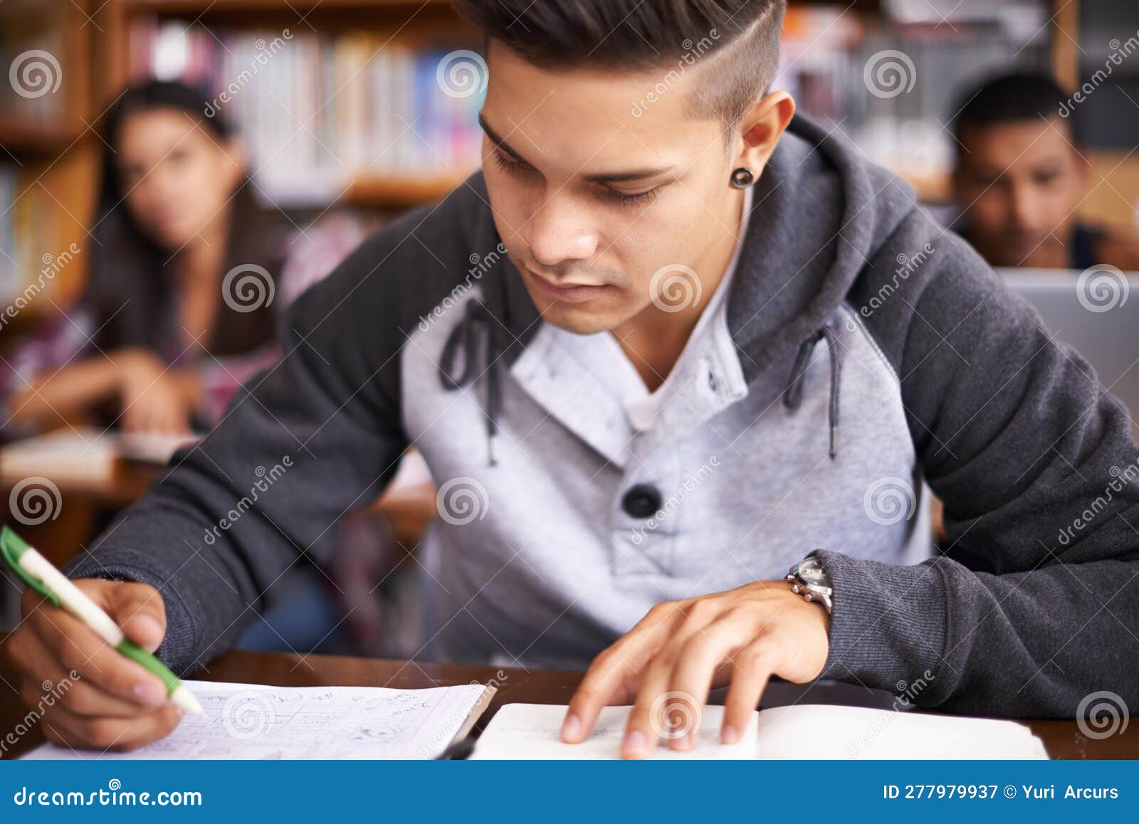 Study, Writing and Focus with Man in Library for Education, Research ...