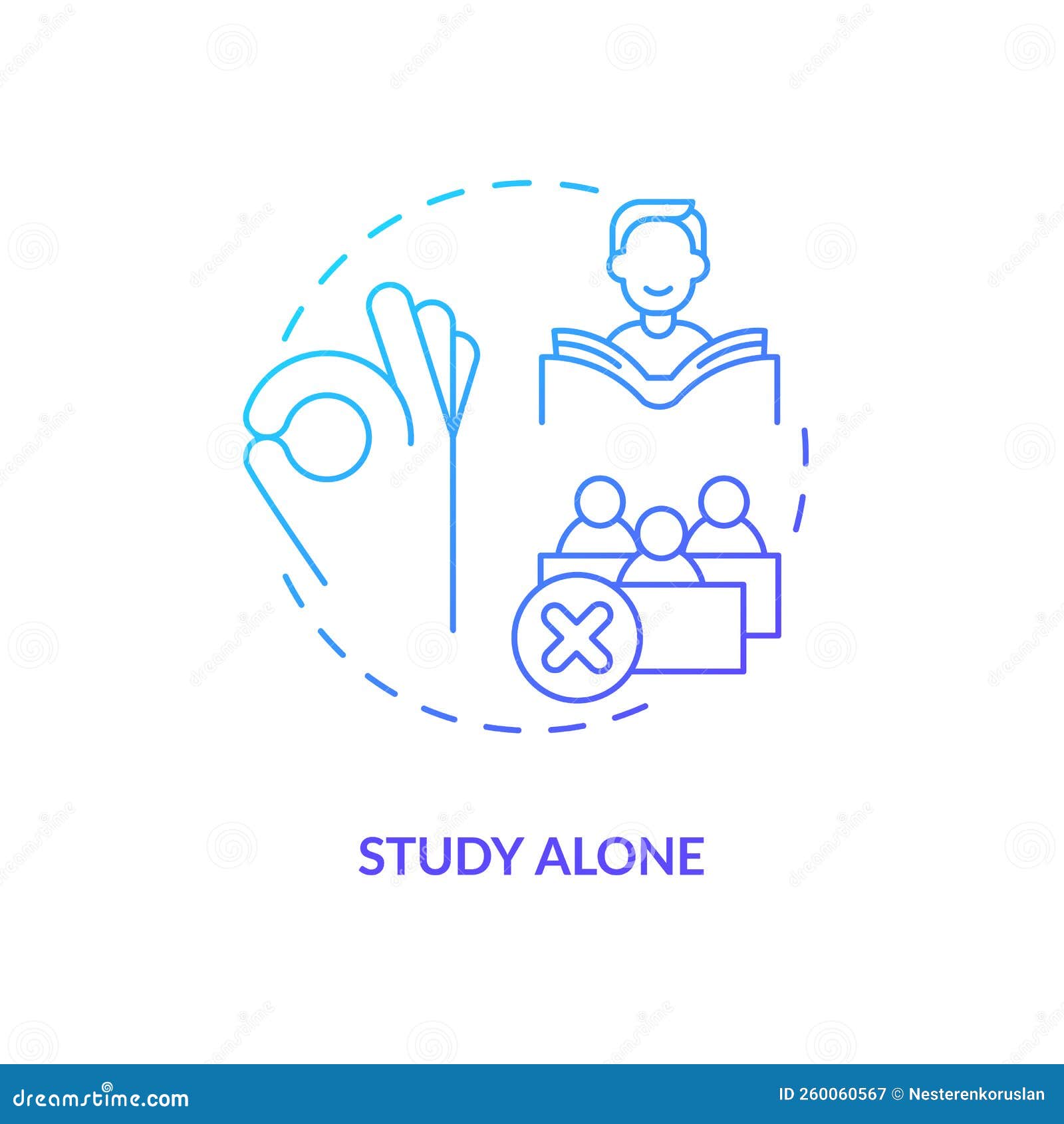 Studying Alone Blue Gradient Concept Icon Stock Vector - Illustration ...