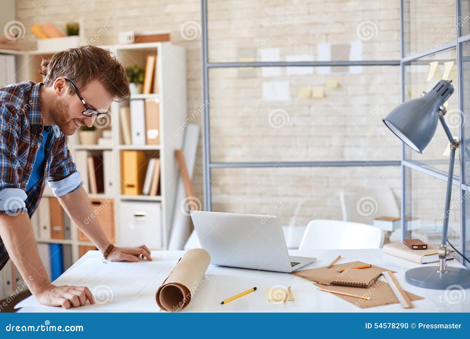 Studying blueprint stock photo. Image of architect, paper - 54578290