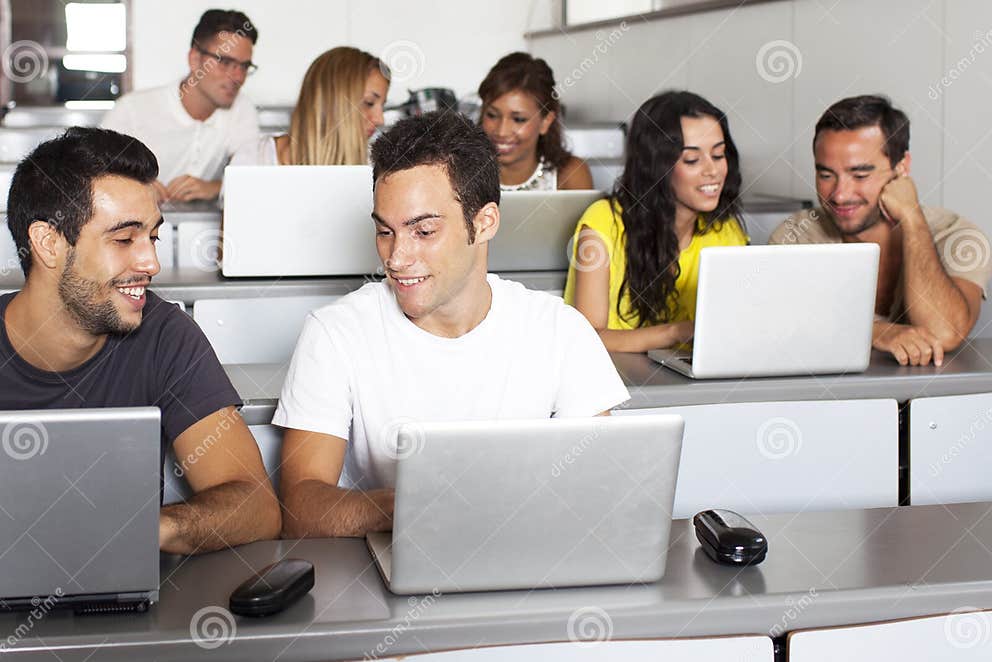 Studying with Computer in Class Room Stock Photo - Image of success ...