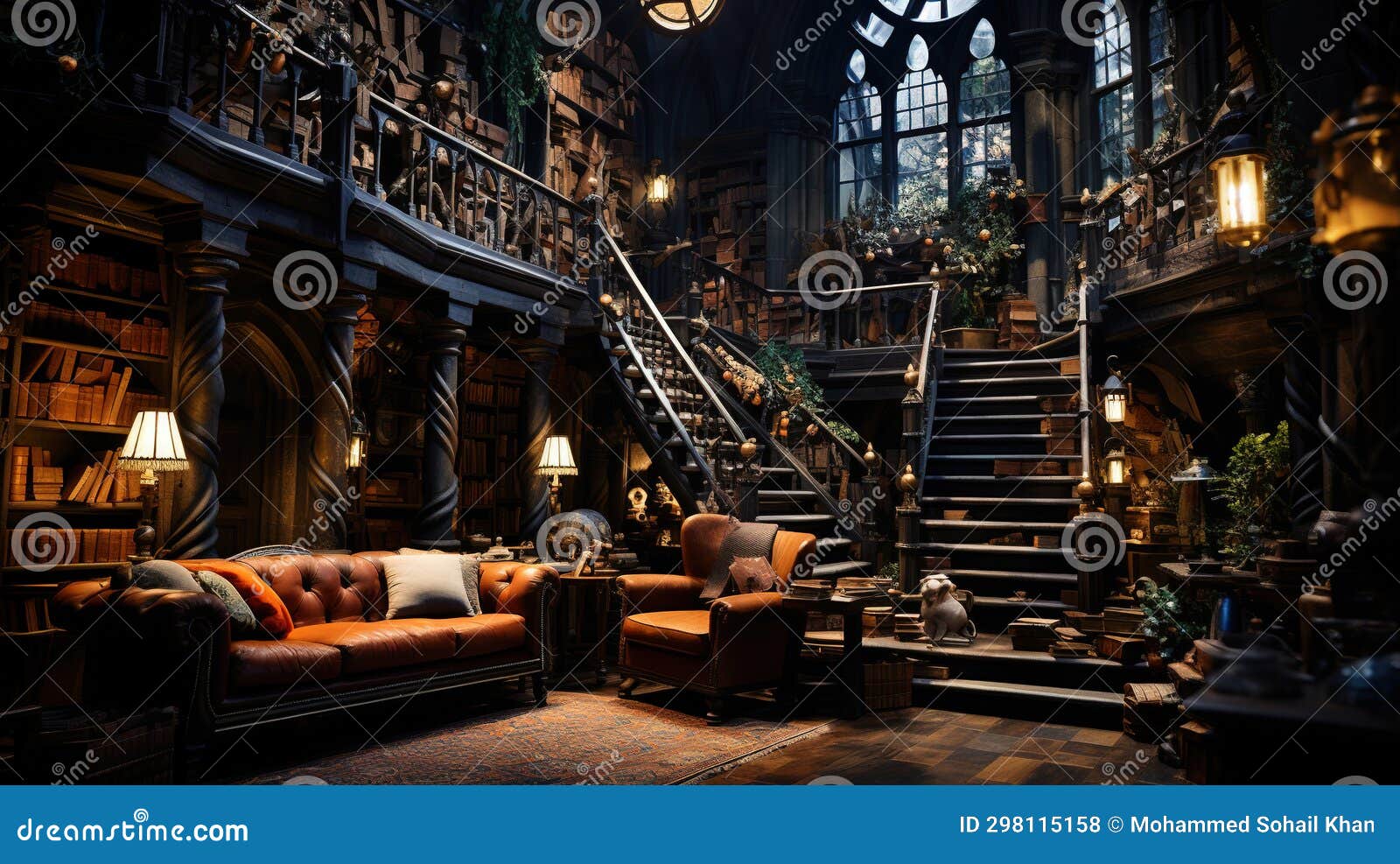 Studying In The Cozy Magical Hogwarts Library At Night As It Storms ...