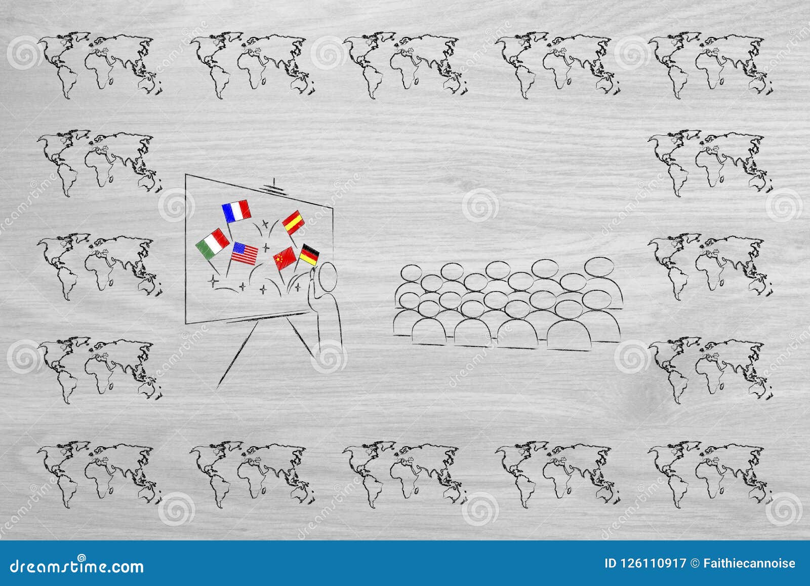 World Map Border with Foreign Language Classroom and Teacher in Stock ...