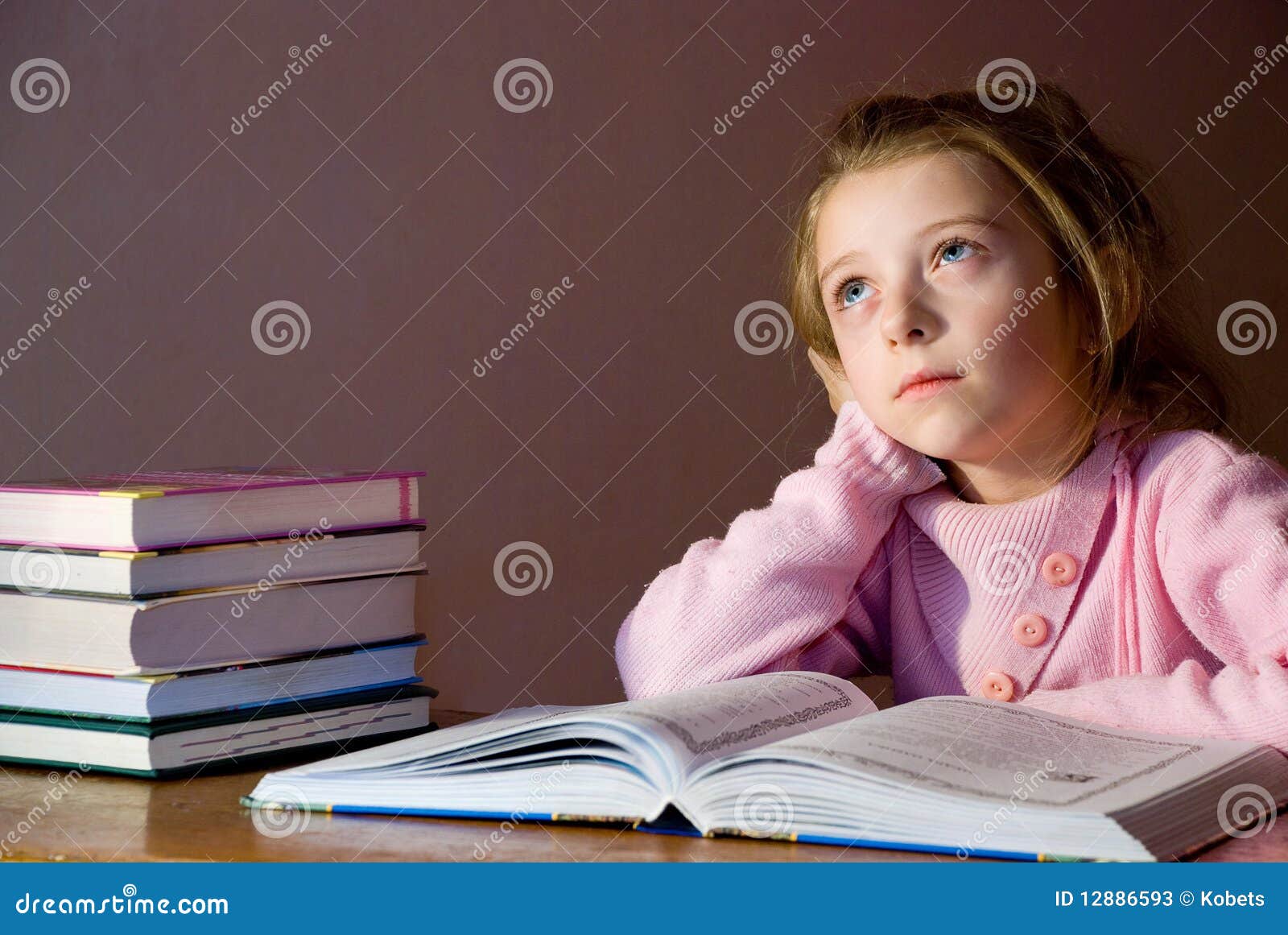 Studying girl & books stock image. Image of library, knowledge - 12886593
