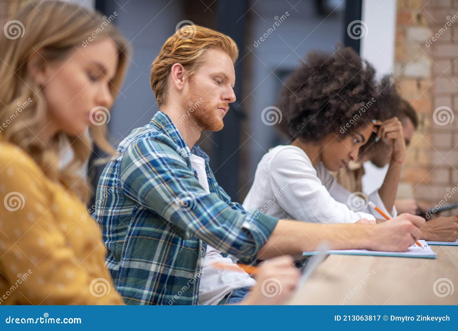 Group of Students Having a Class and Looking Contented Stock Image ...