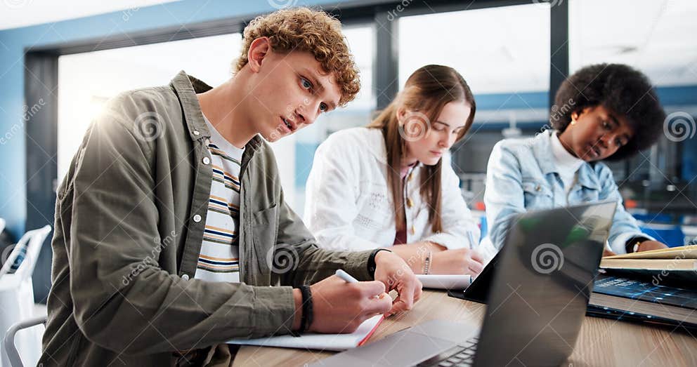 Studying, Group and Students with Laptop, Classroom and Research for ...