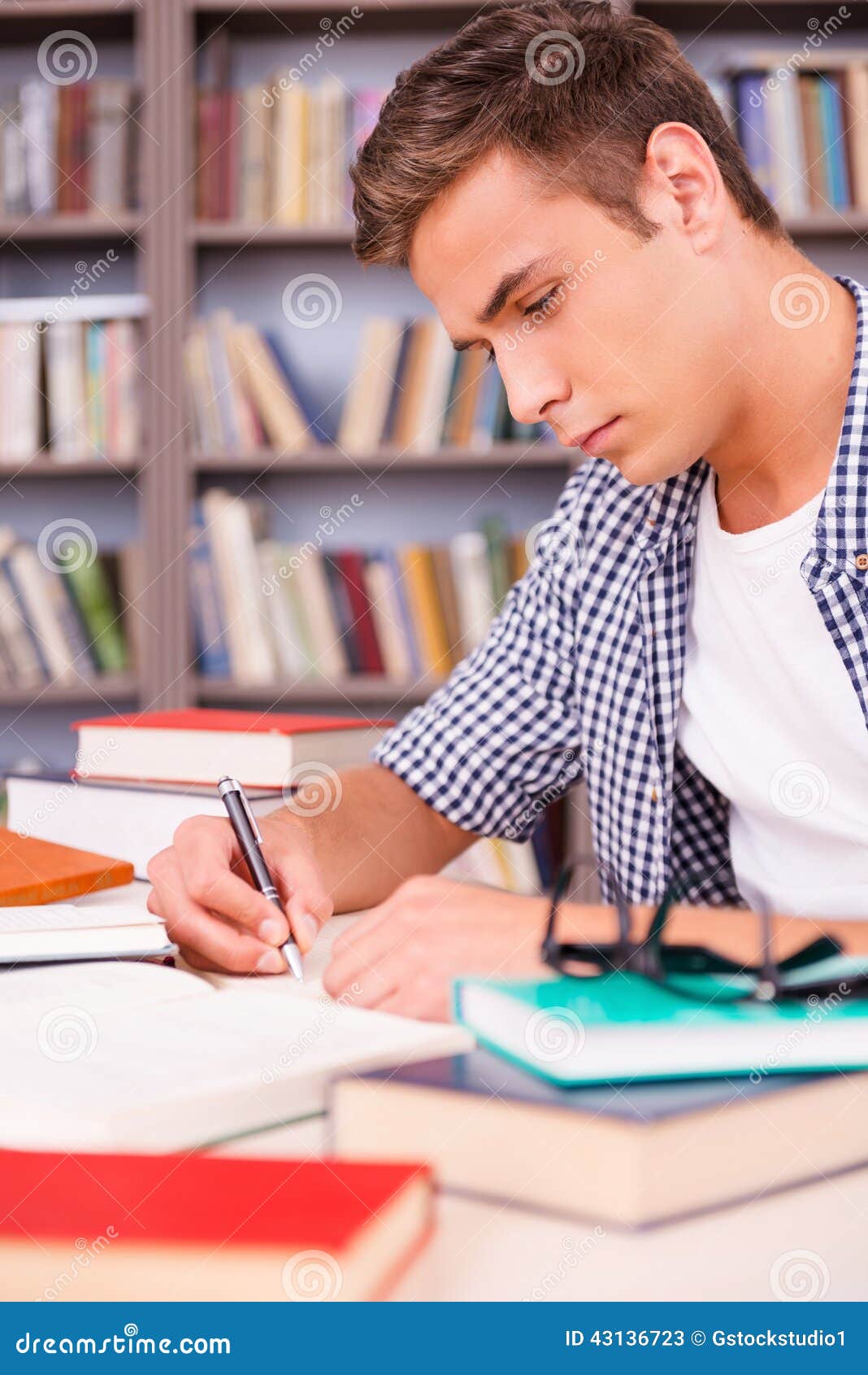 Studying hard. stock image. Image of library, expression - 43136723