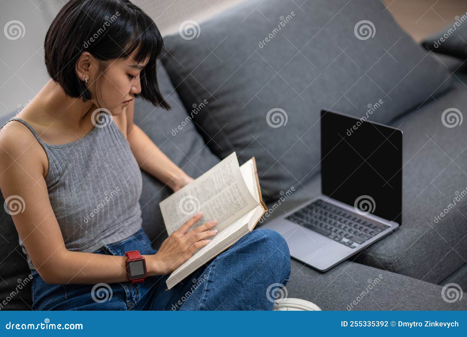 Asian Young Girl Sith a Book Studying at Home Stock Photo - Image of wellbeing, home: 255335392