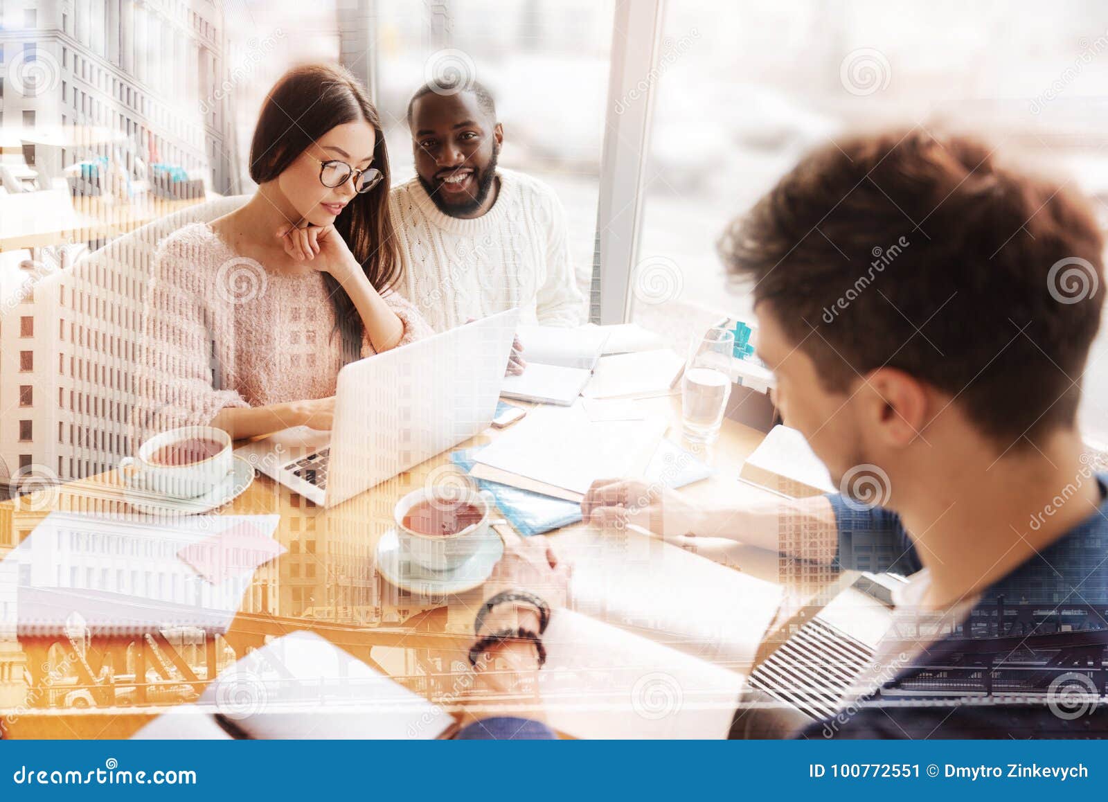 Intelligent Students Working in Casual Atmosphere Stock Image - Image ...