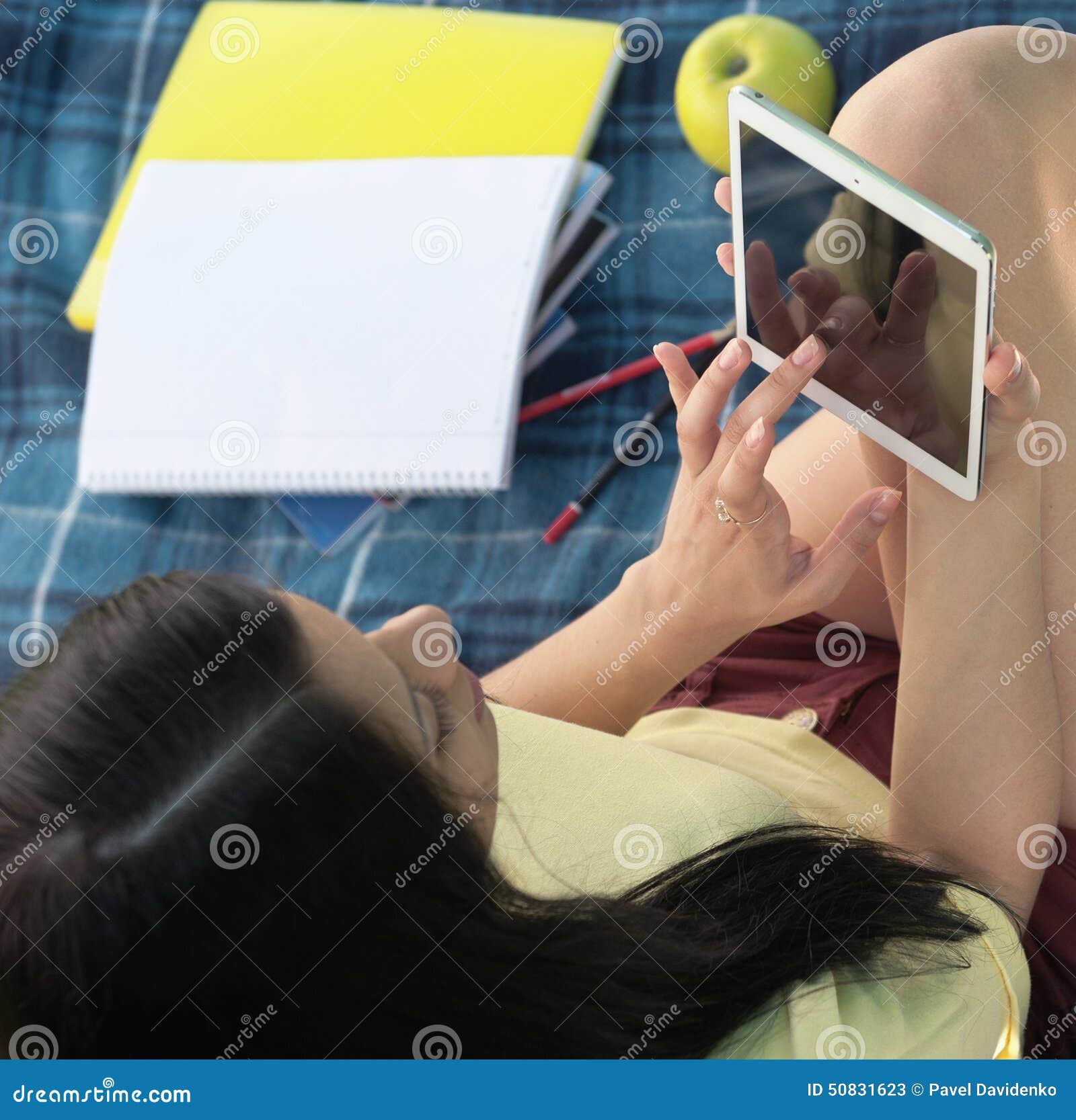 Studying with ipad on park stock image. Image of school - 50831623