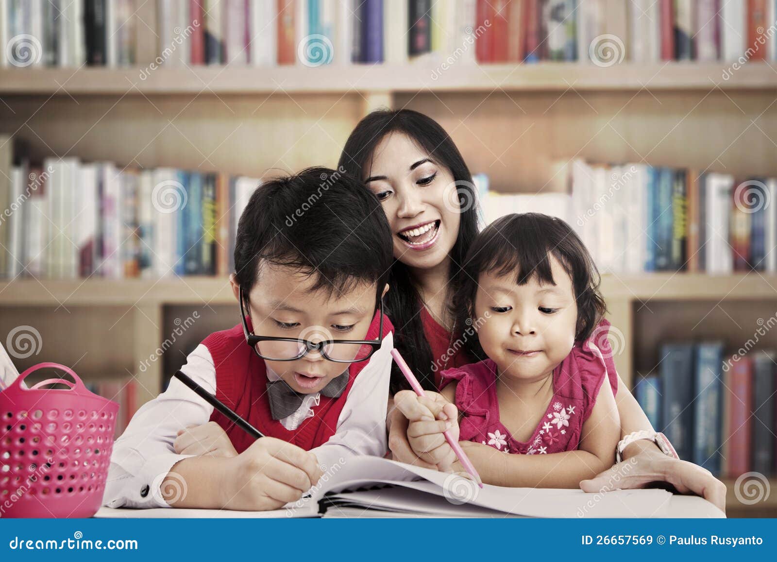Studying in library stock image. Image of bookcase, daughter - 26657569